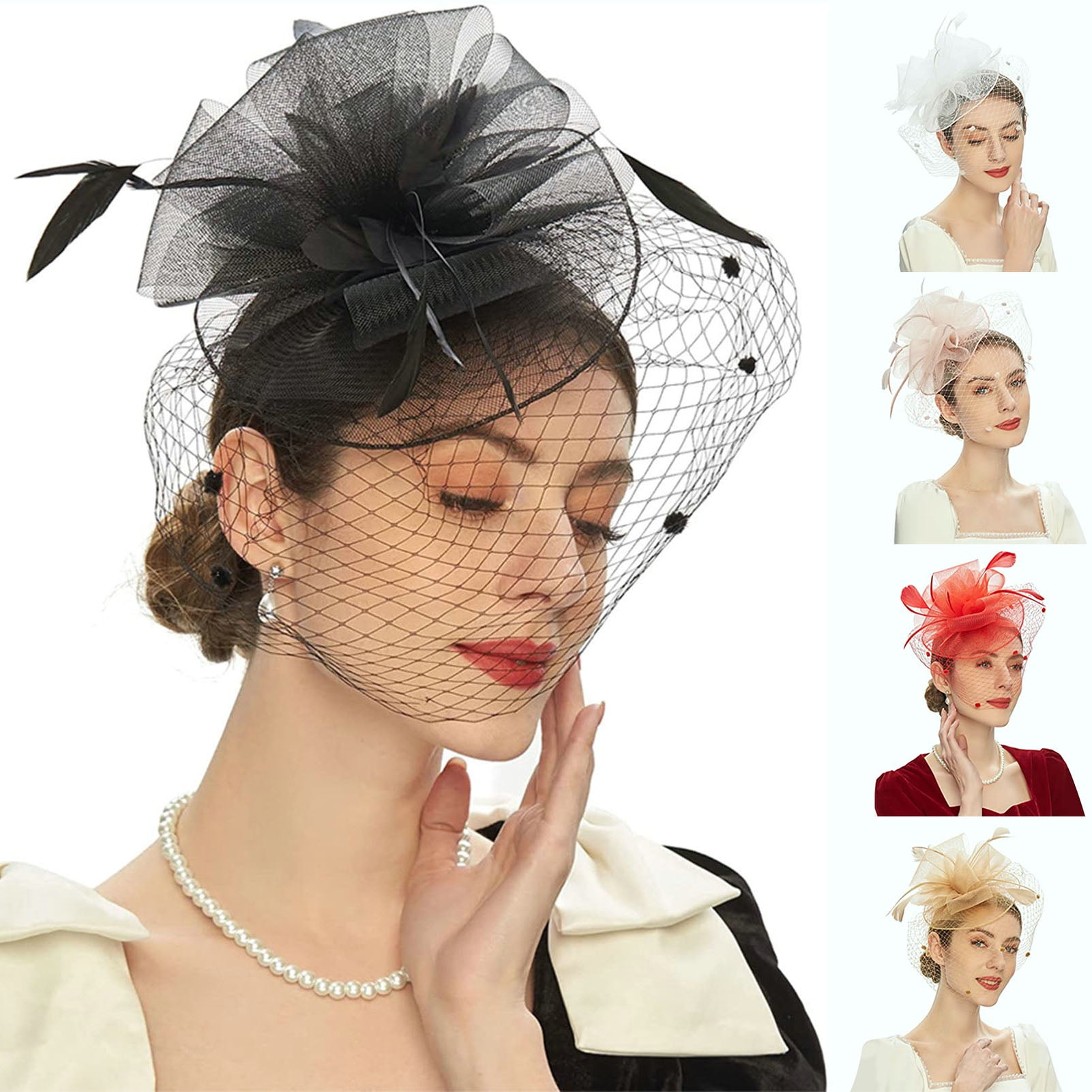 NUZYZ Fascinator Hat Sheer Mesh Large Flower Veil Retro Elegant Photo ...