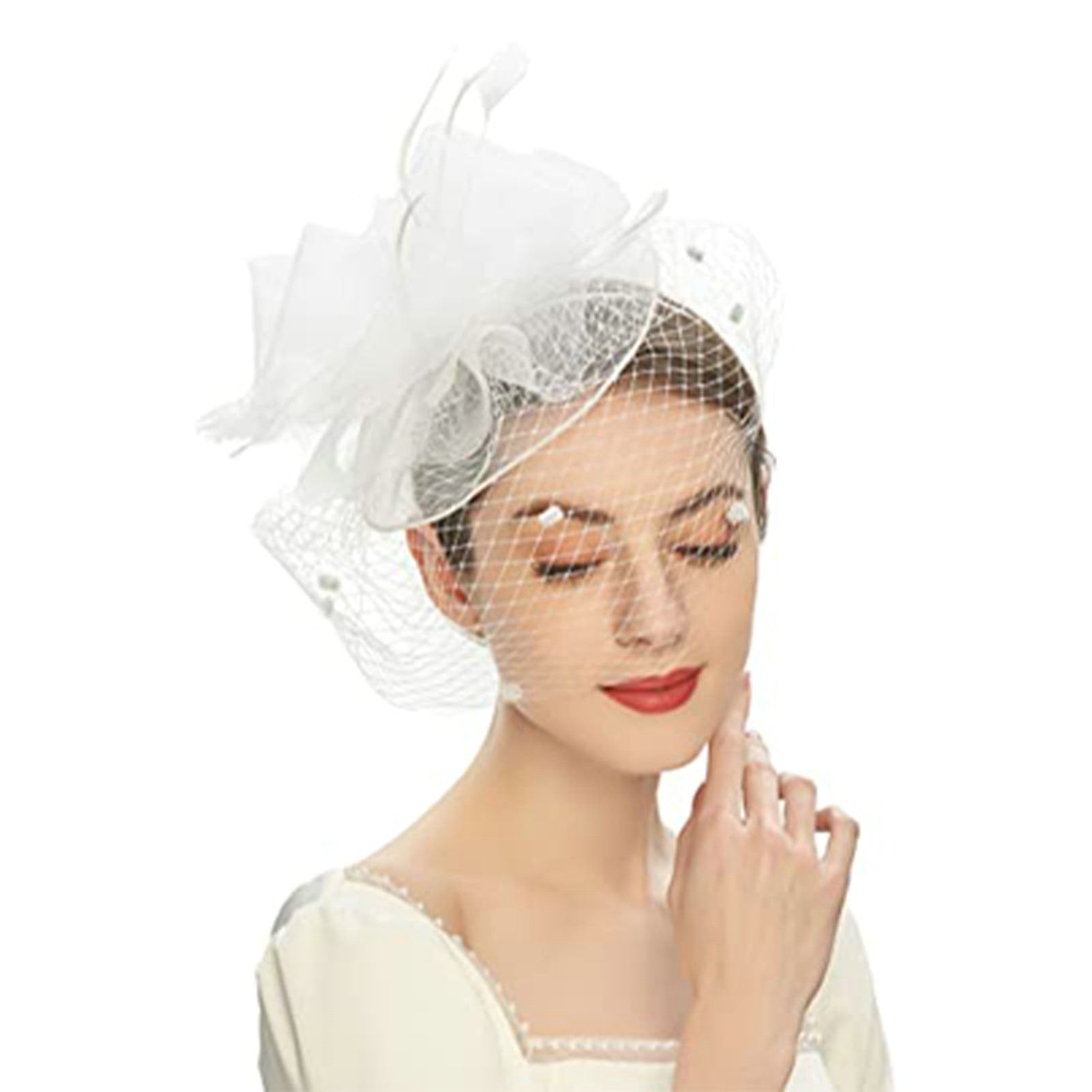 NUZYZ Fascinator Hat Sheer Mesh Large Flower Veil Retro Elegant Photo ...