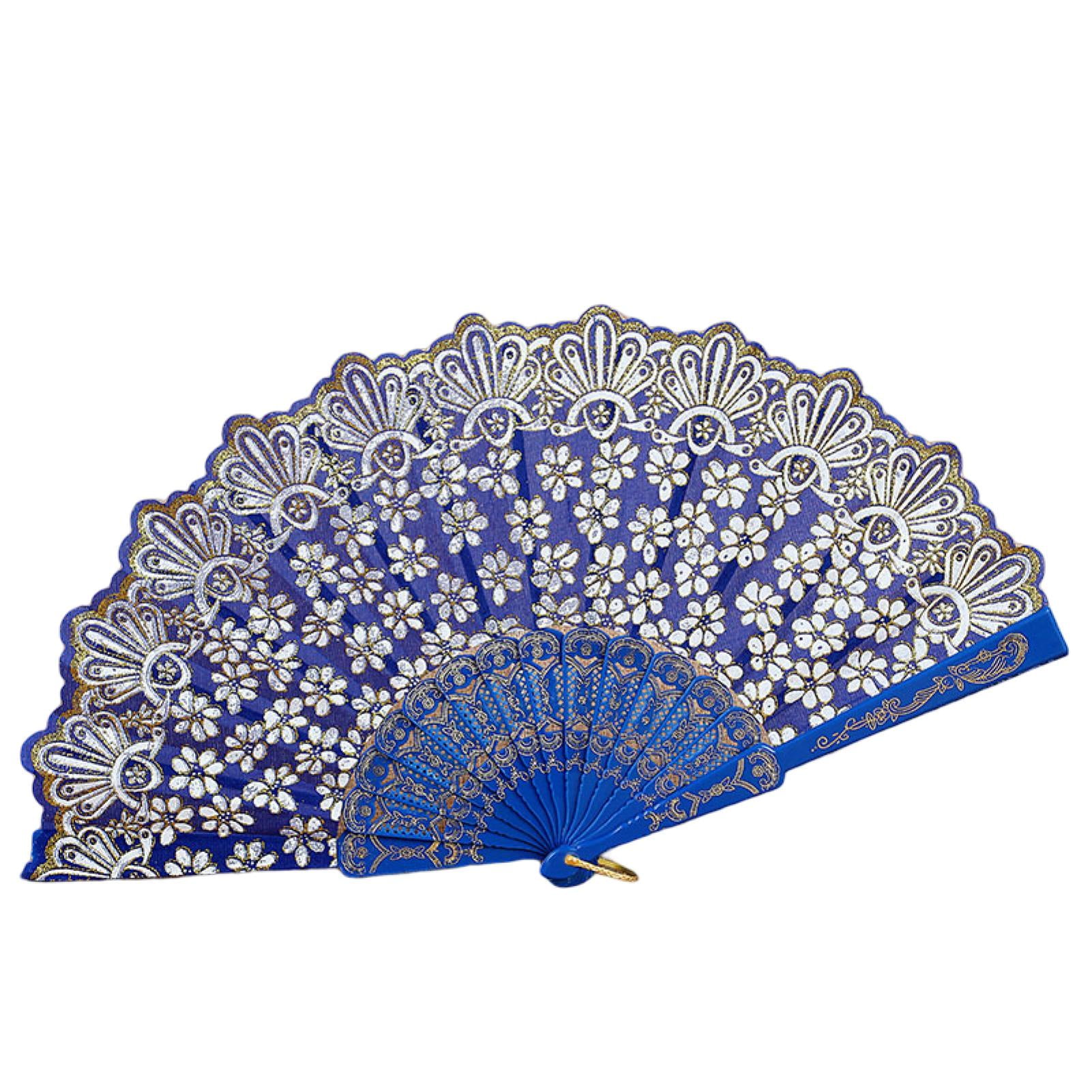 NUZYZ Floral Pattern Fan Cloth Cover Hanging Loop Design Folding Fan ...