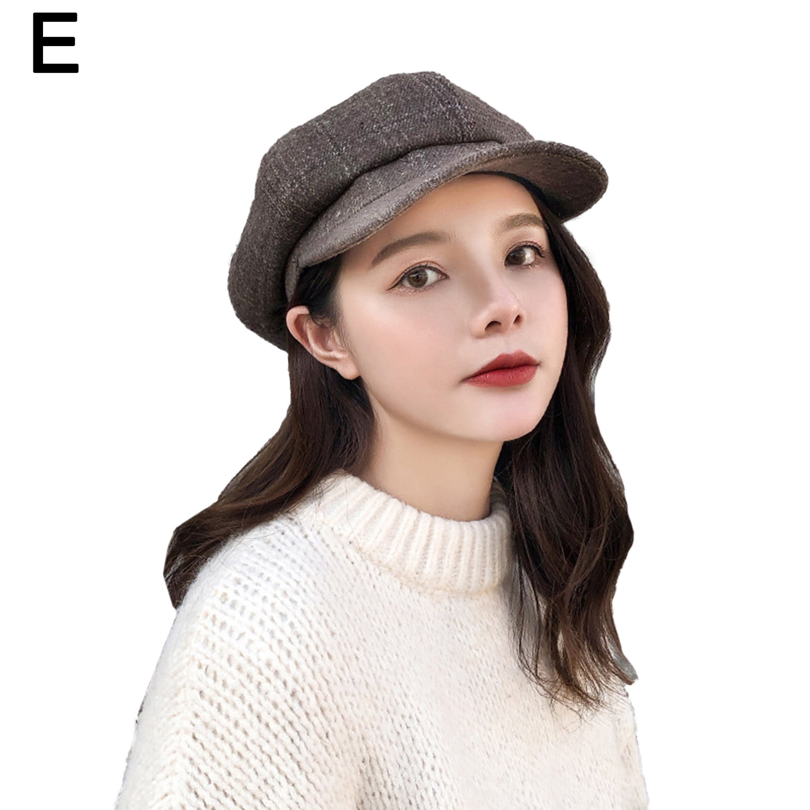 NUZYZ Vintage Men Women Autumn Winter Plaid Warm Beret Hat Wide Brim ...