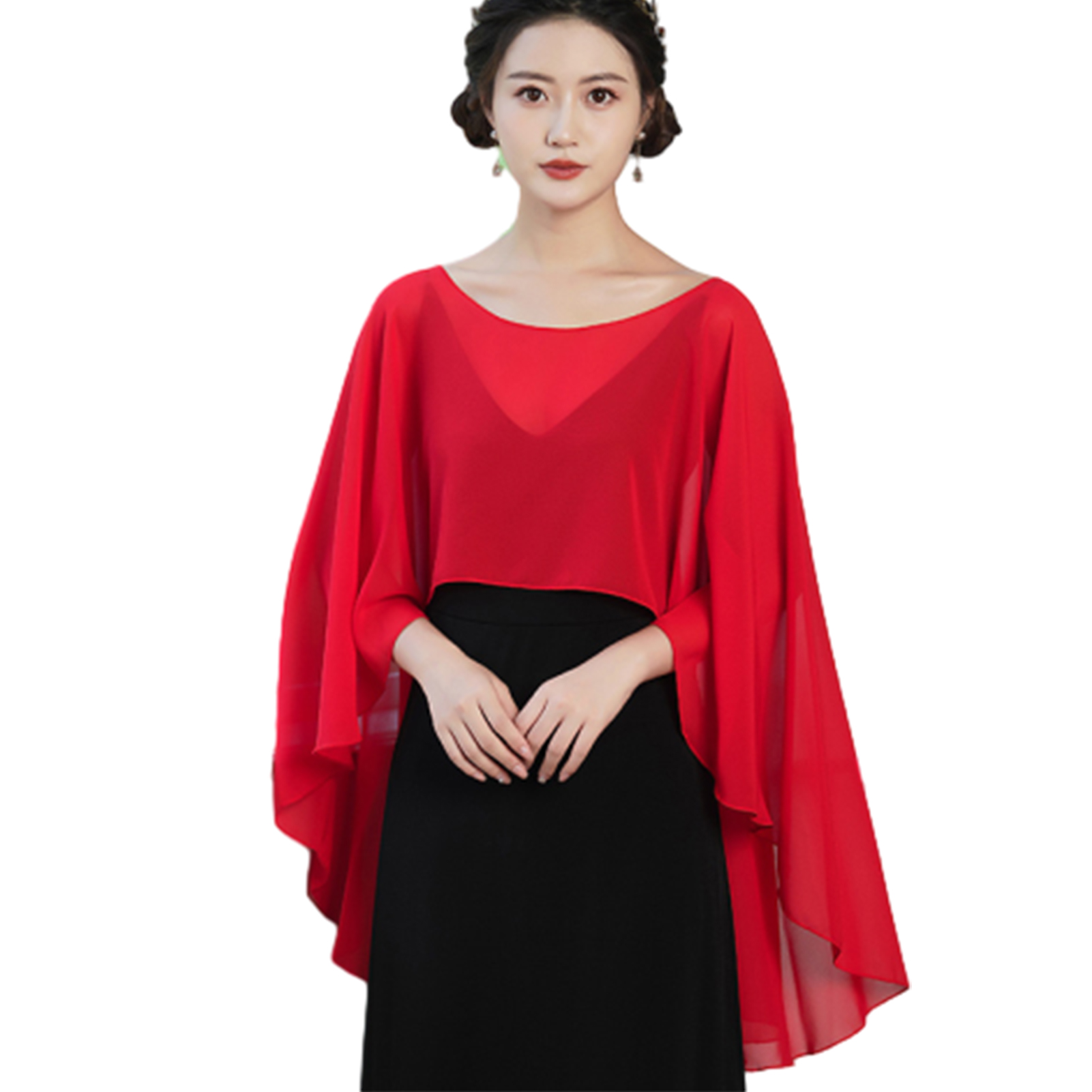 NUZYZ Women Bridal Shawl Round Neck Front Low Back High Grown Shawl ...