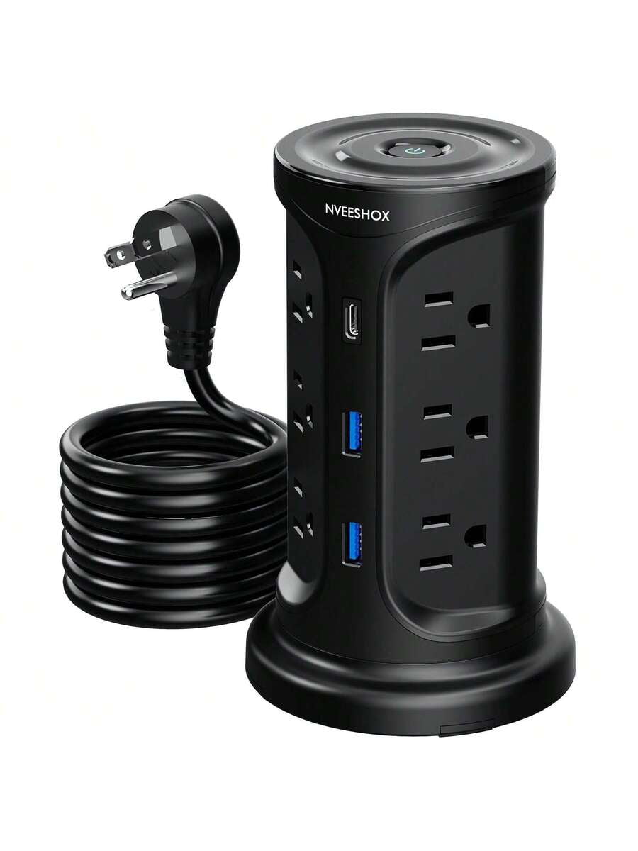 NVEESHOX Surge Protector Power Strip Tower With 4 USB Ports (Type-C ...