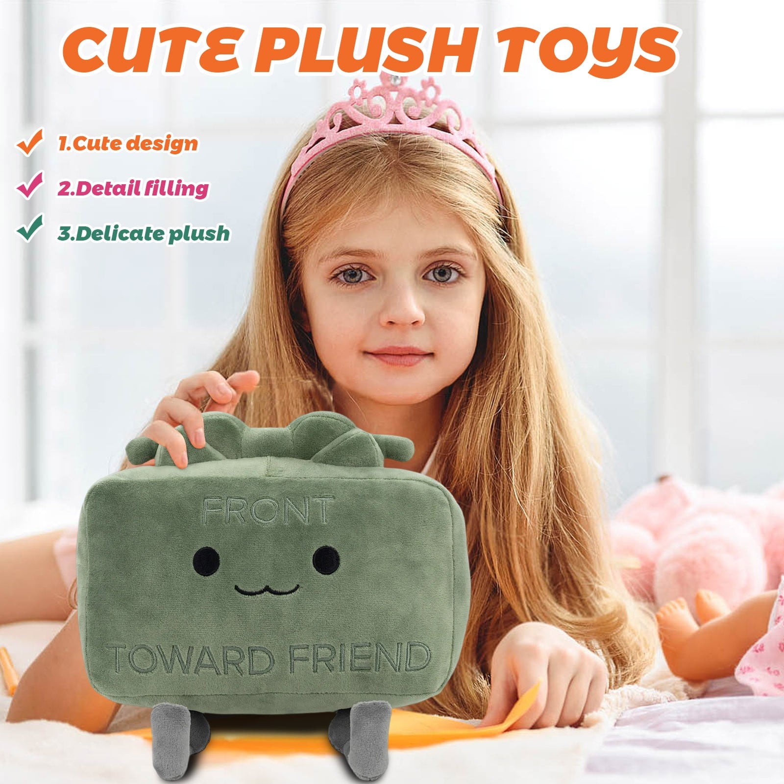 NVESYH Adorable Plush Toy Green Rectangular Stuffed Animal with Cute ...