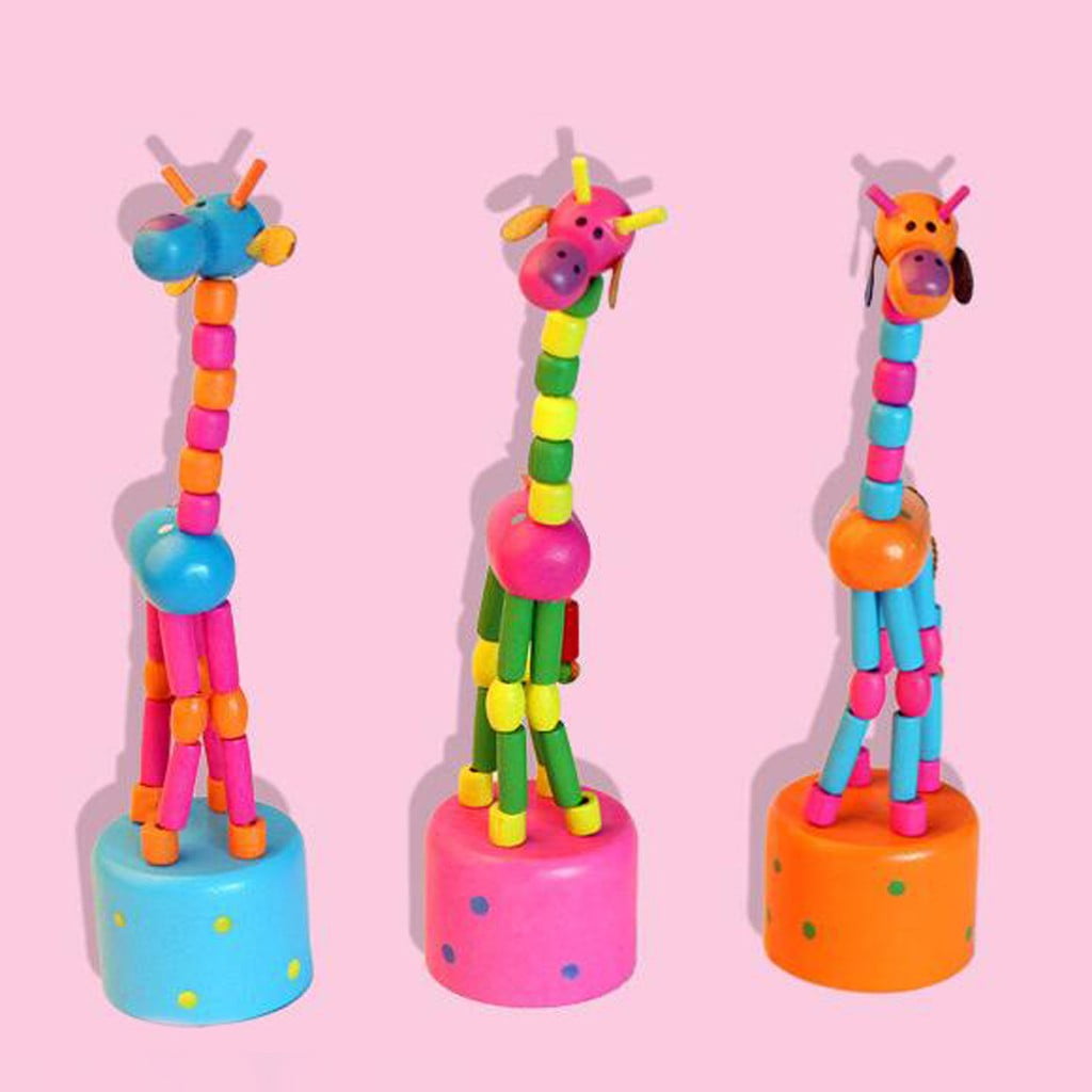 NVESYH Colorful Wooden Animal Push Puppets Set of 6 Vibrant Giraffe ...