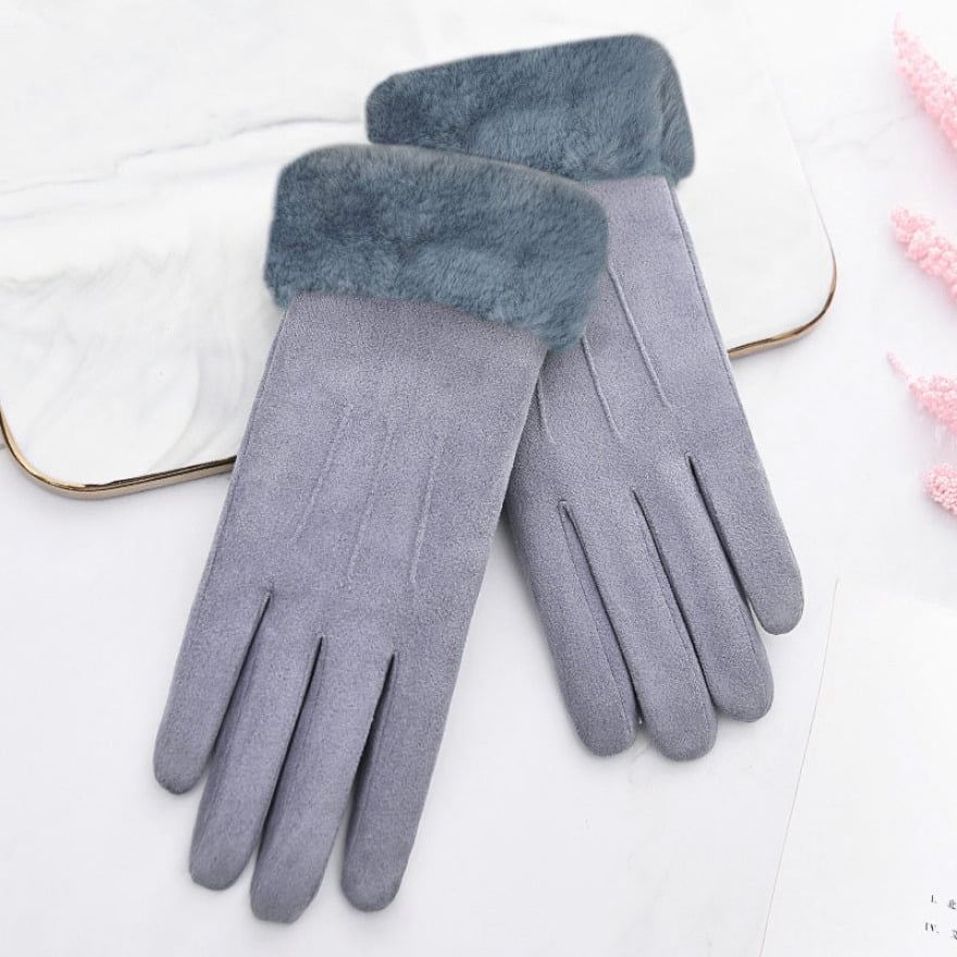 NVPPXV Women Winter Fleece Gloves Elastic Suede Fabric Touch Screen ...