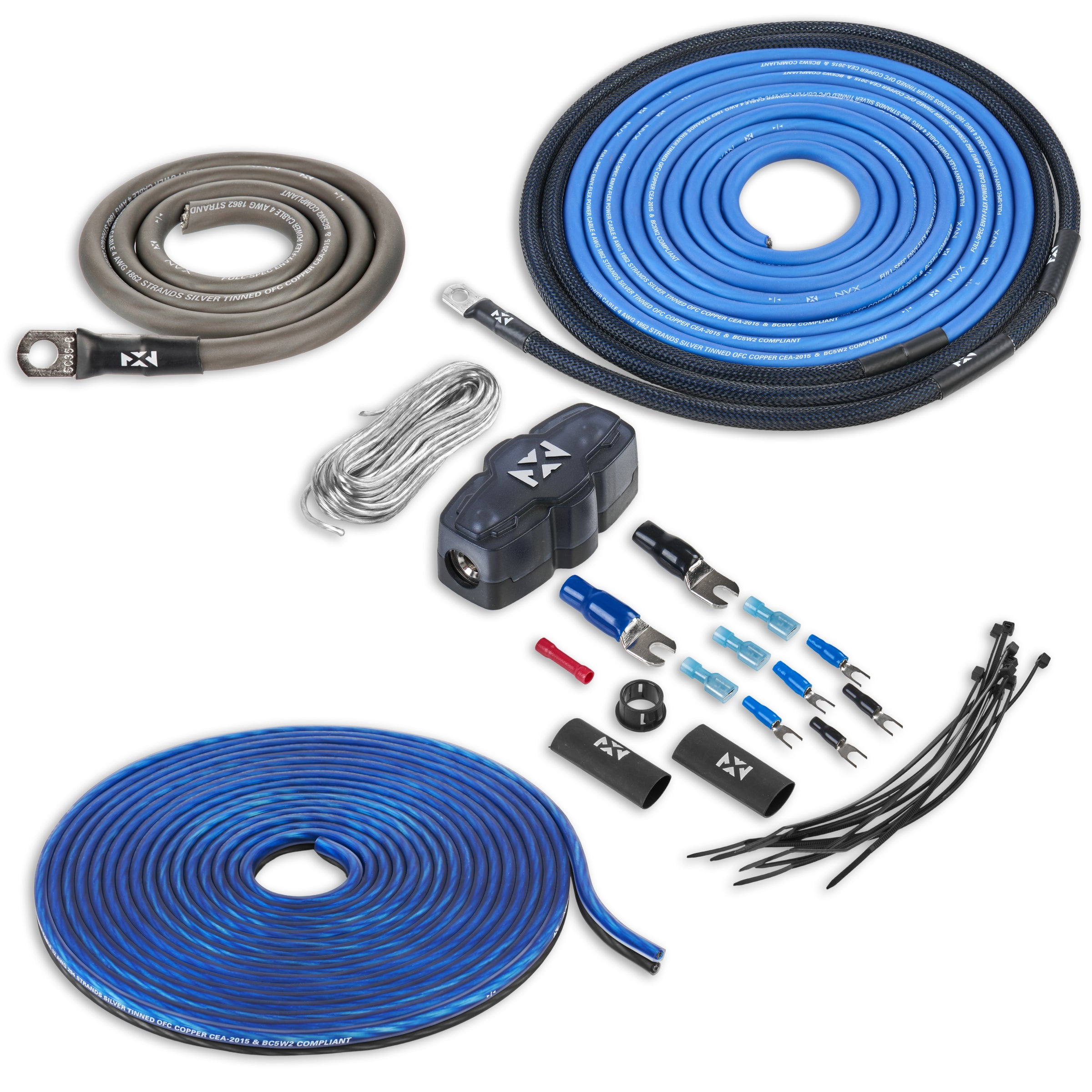 NVX XAPK4 4 Gauge 100% OFC Amplifier Power Wiring Kit w/ Speaker Wire ...