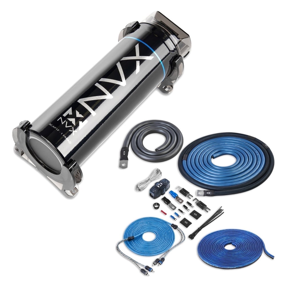 NVX XKIT02 Amp Kit + NVX 1.0 Farad Capacitor 2-Channel 1/0 Gauge Car ...