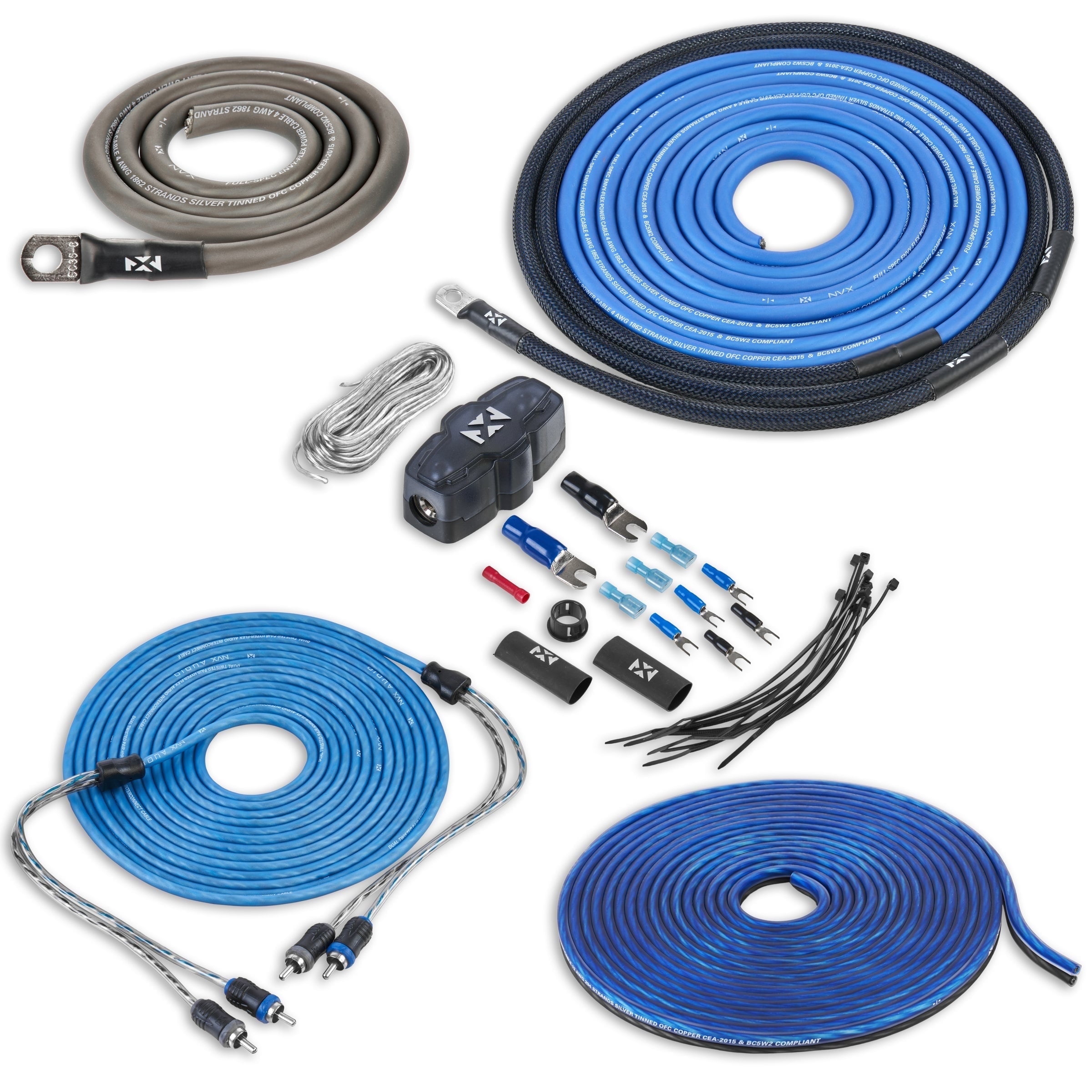 NVX XKIT42 Complete 2-Channel Amplifier Wiring Kit, 4 Gauge, Full Spec ...