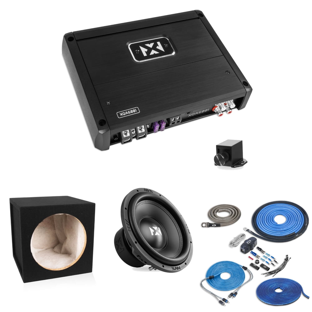 NVX XQA6001 Monoblock Car Amplifier w/ Kit, NVX VSW122v3 Car Subwoofer ...