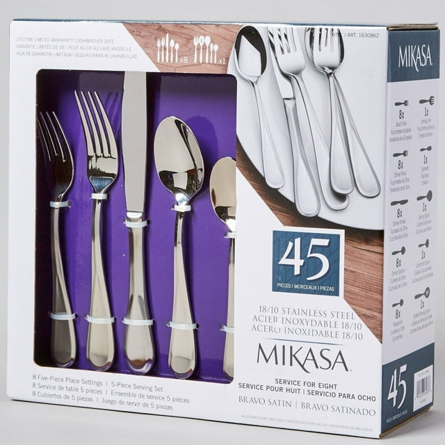 Mikasa Bravo Satin 45 Pc Stainless 18/10 Flatware Set, Service for 8 ...