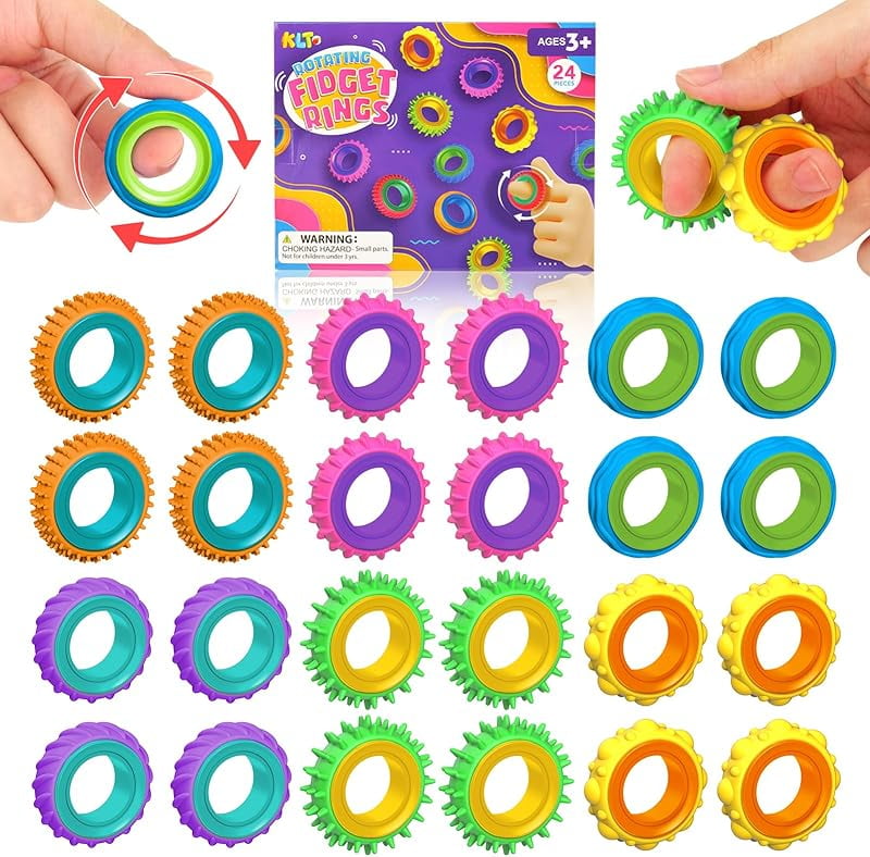 NWJ 24-pack fidget spinner rings for kids-sensory calming toys for ...