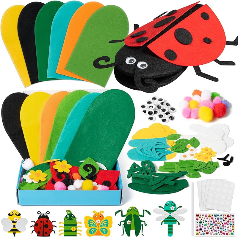 NWJ 6-Pack DIY Hand Puppet Craft Kit for Kids – Insect Theme Felt Sock ...