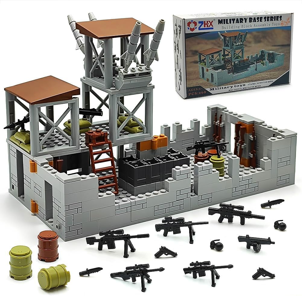 NWJ Army Base Building Brick Set – Tactical Playset with Guard Tower ...