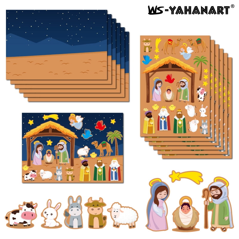 NWJ Christmas Nativity Scene Sticker Kit – DIY Holiday Moon & Manger ...