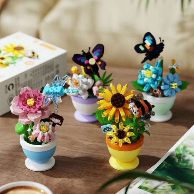 NWJ DIY Potted Flower Building Blocks Set – Mini Brick Plant Model for ...