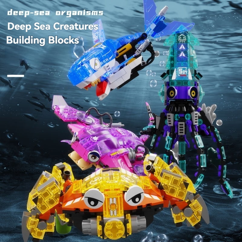 NWJ Glow-in-the-Dark Ocean Creature Building Blocks Set – Squid, Devil ...
