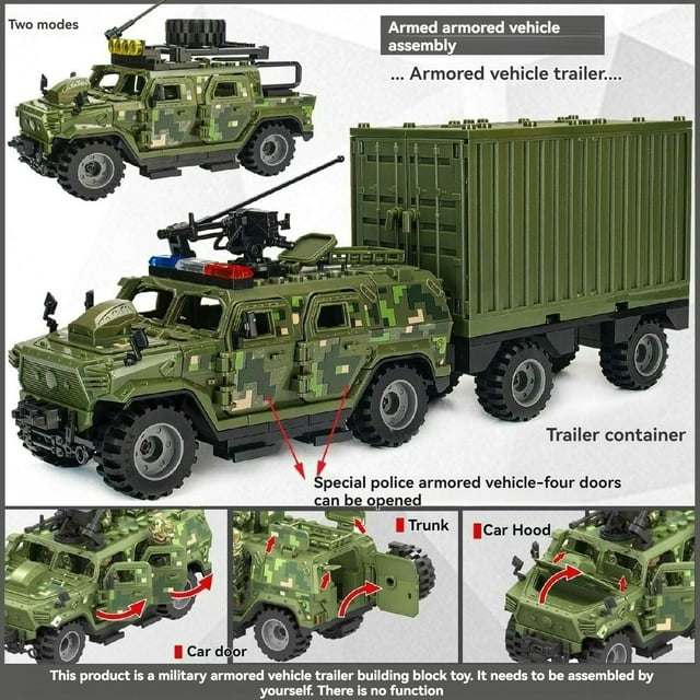 NWJ Military Building Blocks Set – Armored Vehicle & Trailer with ...