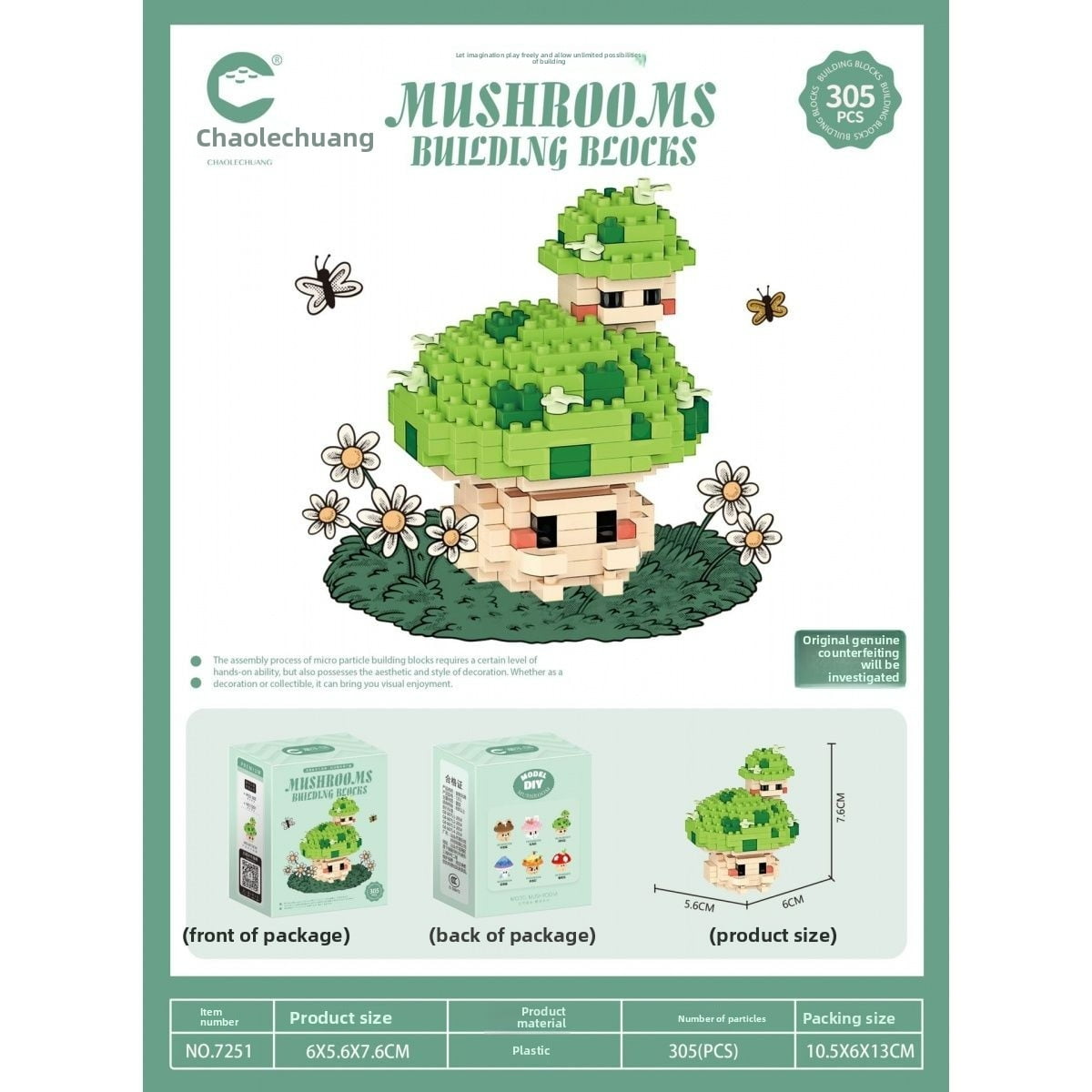 NWJ Mini Mushroom Character Building Blocks Set – Cute Micro Brick Toy ...