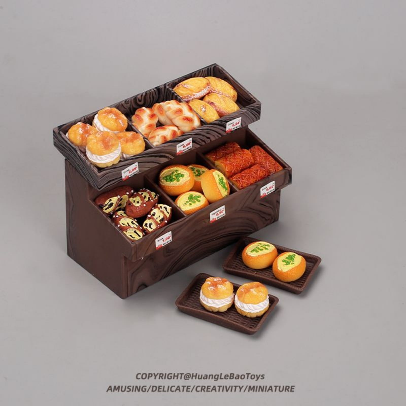 NWJ Mini Toy Bakery Display Cabinet - Miniature Bread and Dessert ...