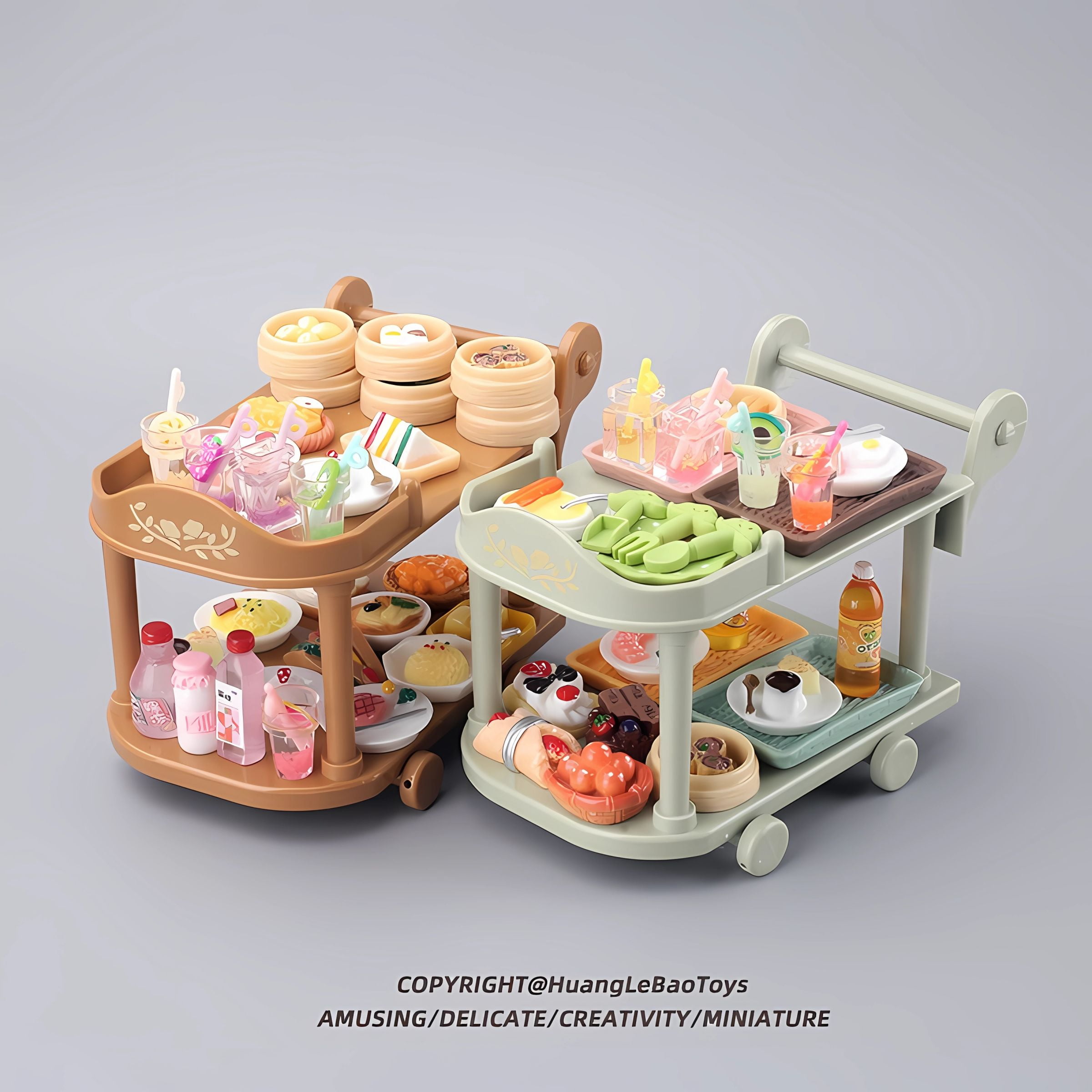 NWJ Mini Toy Food Cart - Miniature Kitchen Set with Mini Food, Drinks ...