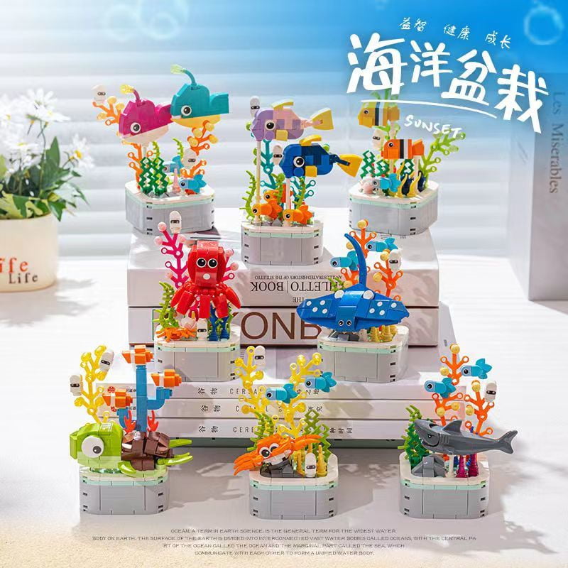 NWJ Ocean Animals Building Blocks Set – DIY Shark, Squid, Crab & Turtle ...