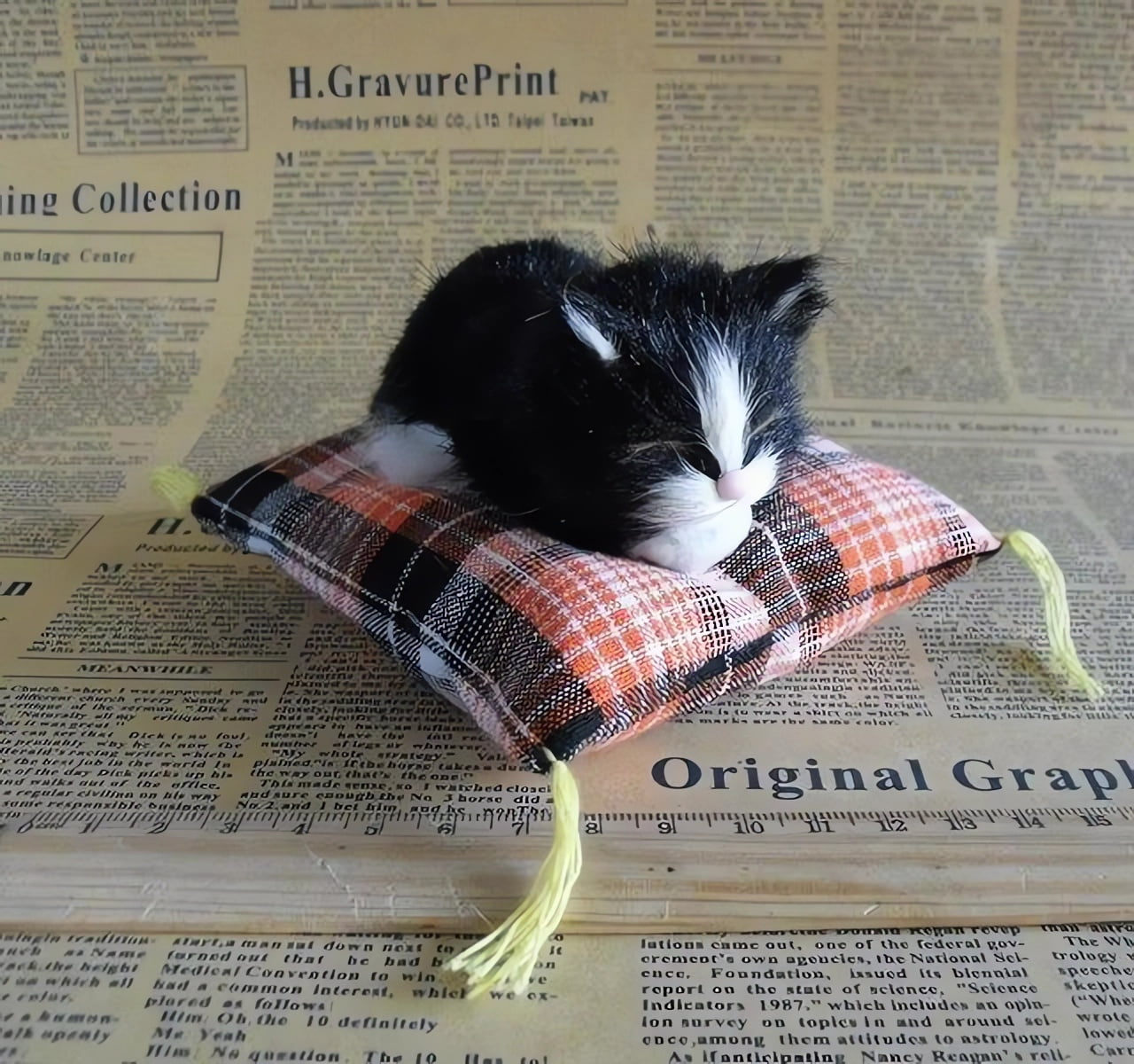 NWJ Realistic Artificial Fur Cat - Adorable Calico, Black, and Sleeping ...