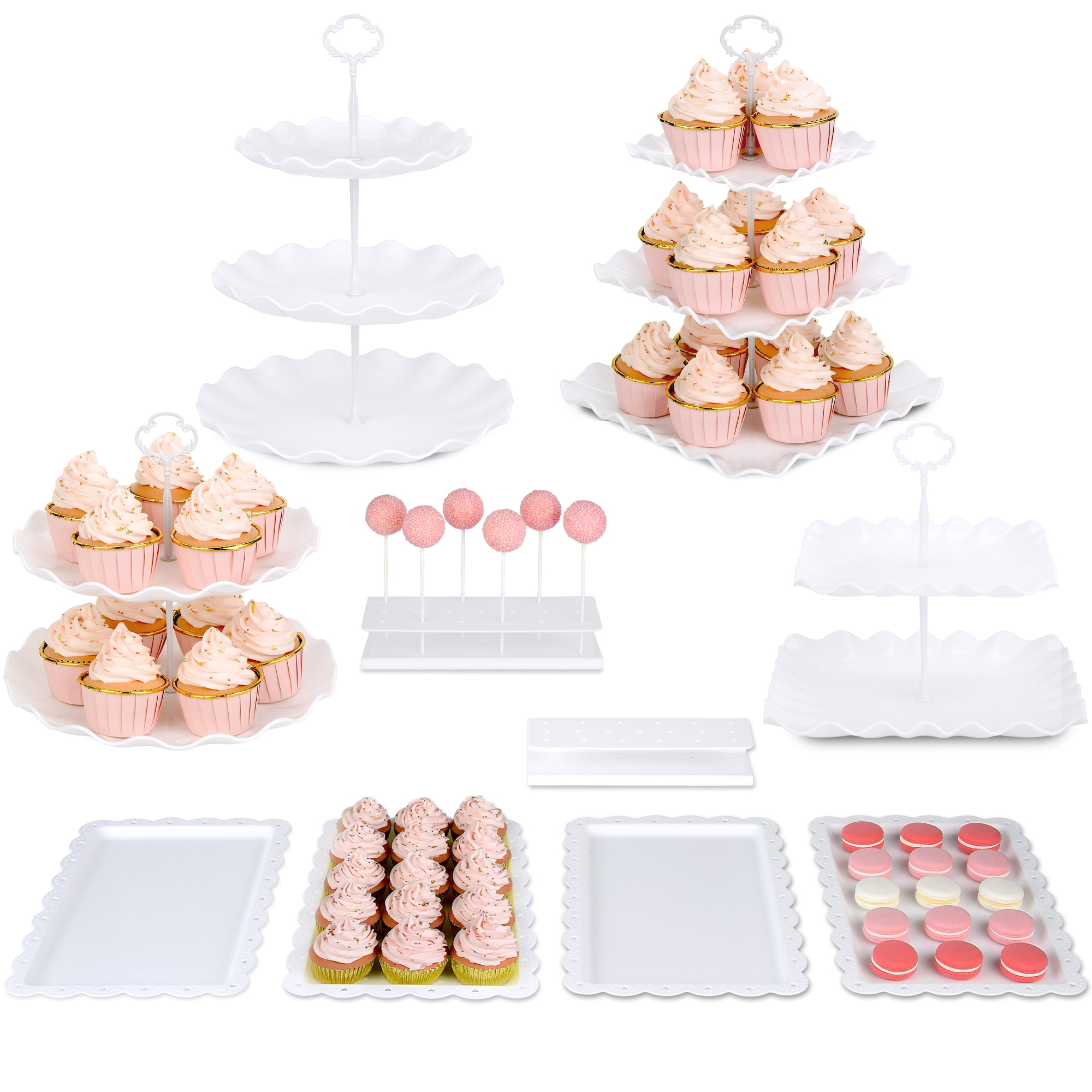 NWK 10-Piece Set: 2x2 & 2x3 Tier Cupcake Stands, 4 Trays, 2 Cake Pop ...