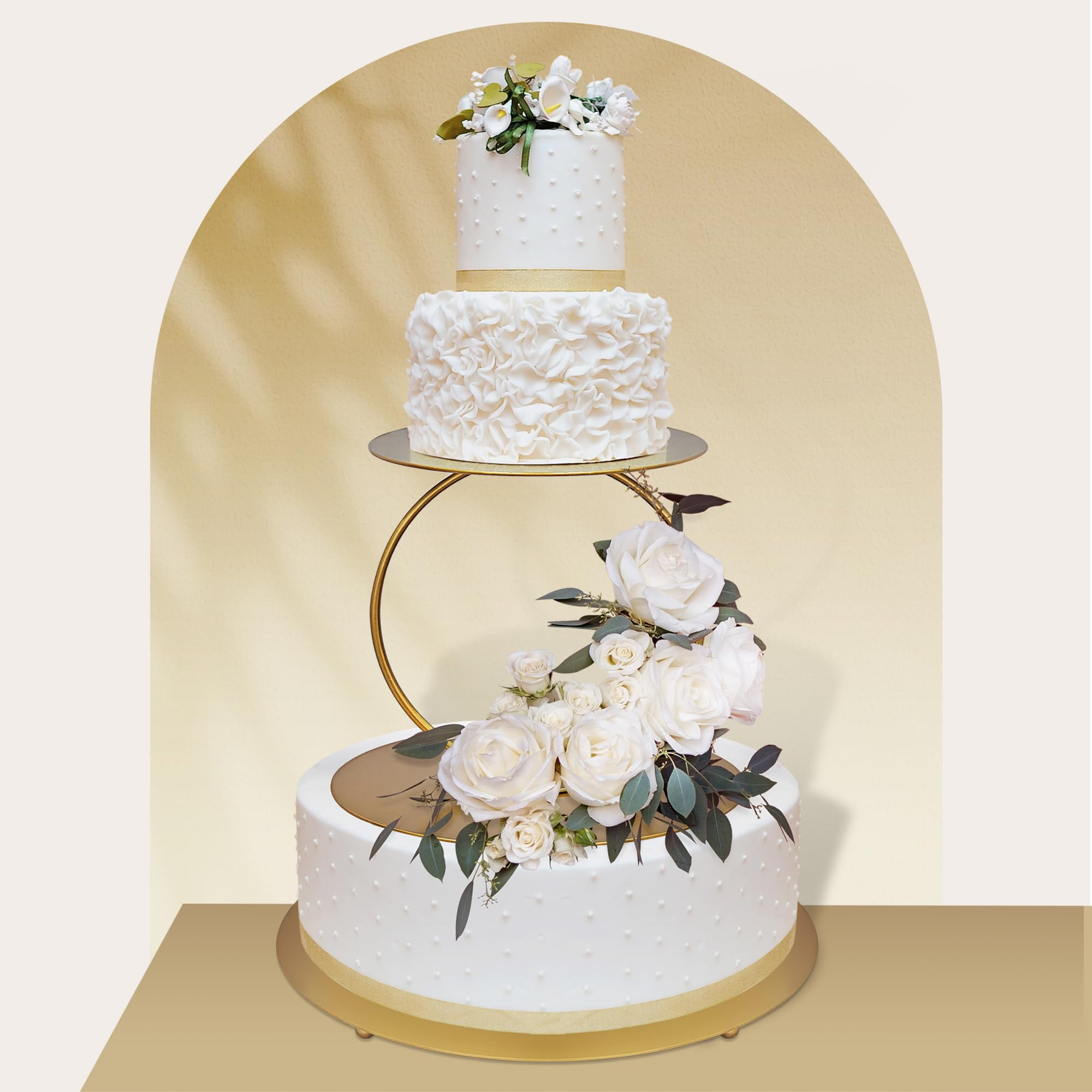 NWK 2 Piece Gold Metal Tired Floating Cake Stand Spacer Round ...