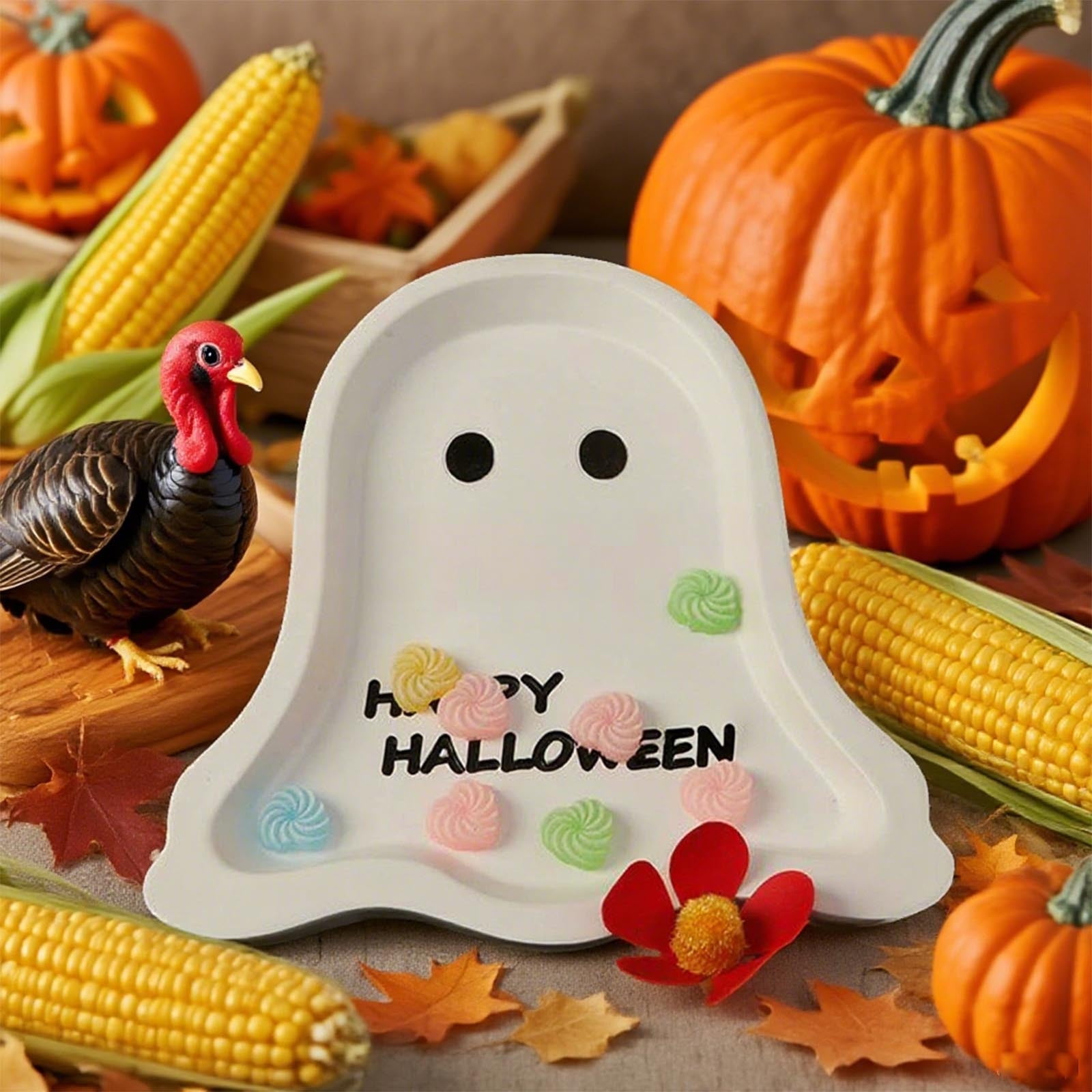 NWOKYZGH 1Pc Ceramic Ghost Plate, Reusable Halloween Plate for ...