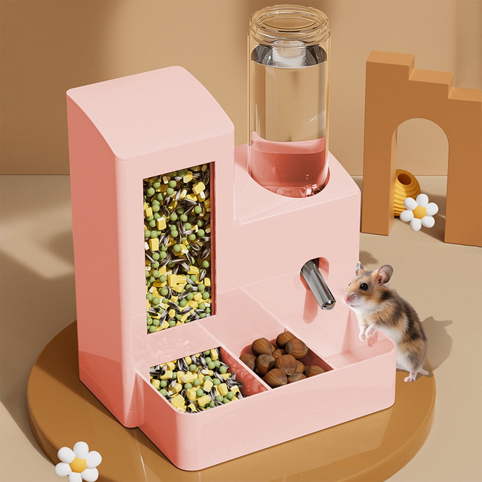 NWOKYZGH 2 in 1 Hamster Water Bottle - Automatic Food Bowl, No Drip ...