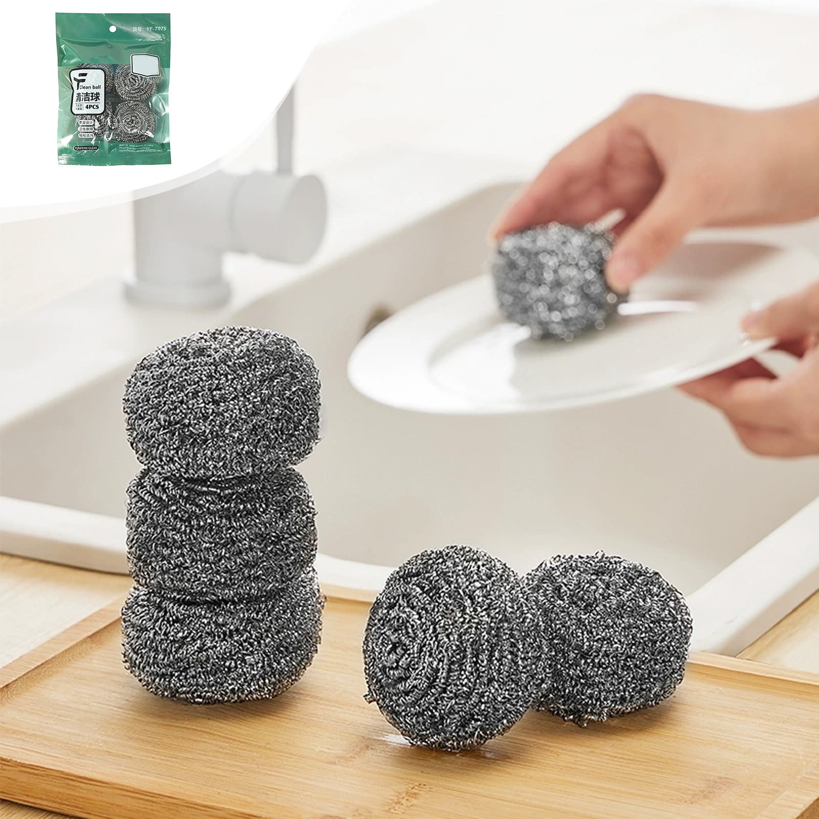 NWOKYZGH 4 Packs Stainless Steel Sponge Scrubber Set, Metal Scouring ...