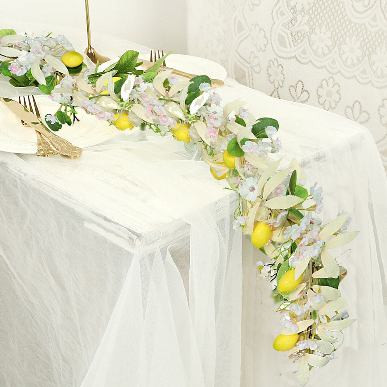 NWOKYZGH Artificial Lemon Flower Garland Vine, 71" Fake Yellow Lemon ...
