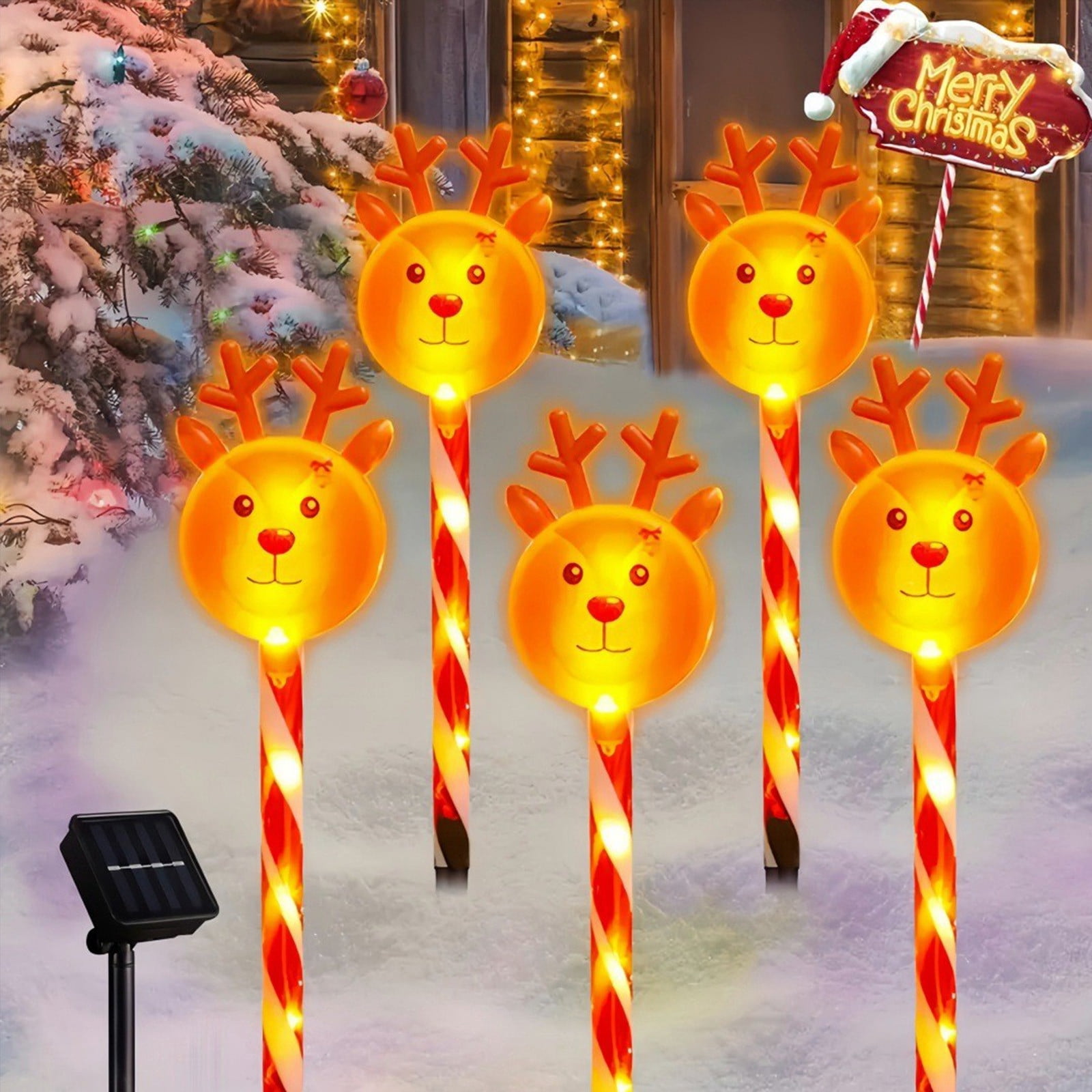 NWOKYZGH Christmas Silhouette Outdoor Pathway Lights Set of 5 Battery ...