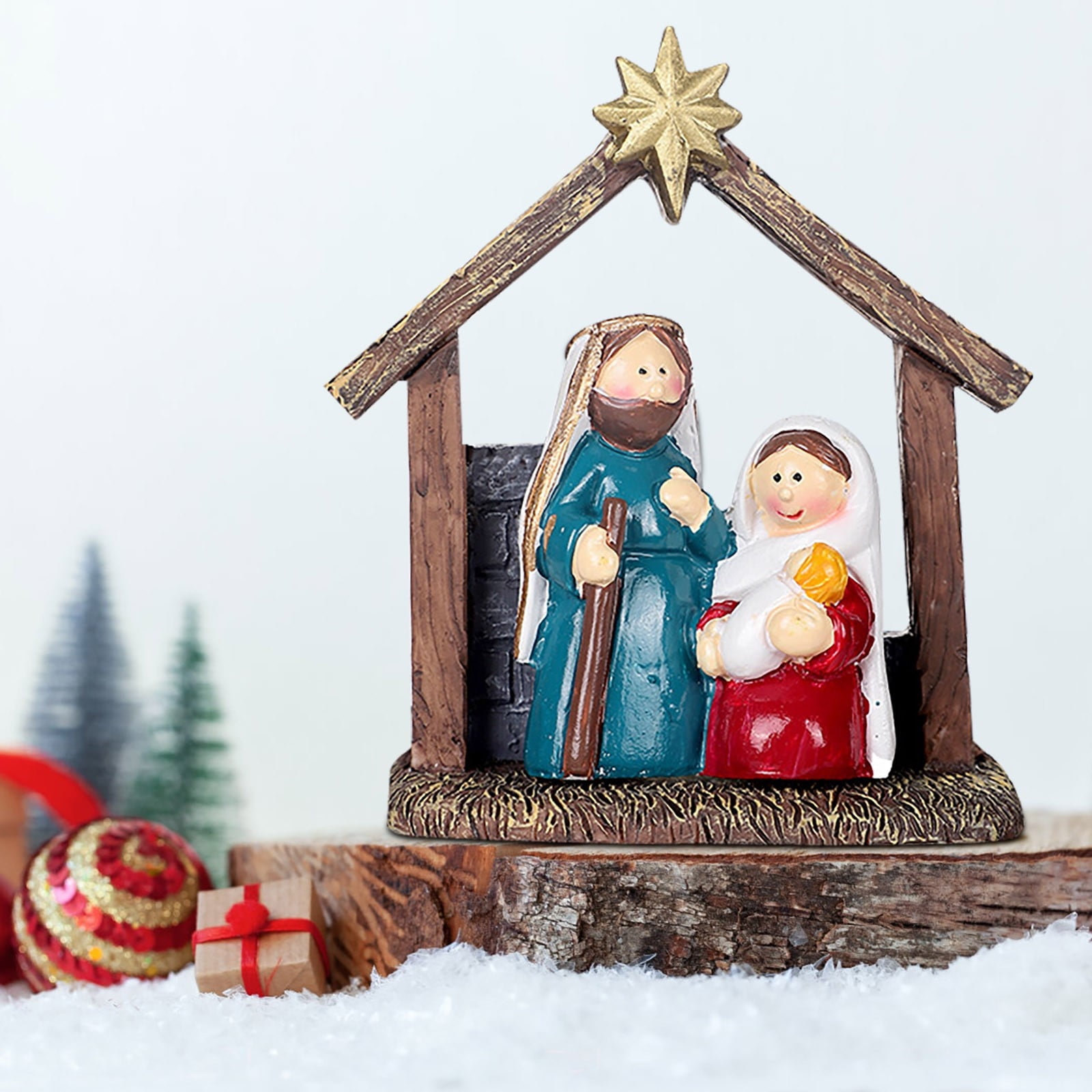 NWOKYZGH Mini Christmas Nativity Resin Manger and Figurines Nativity ...