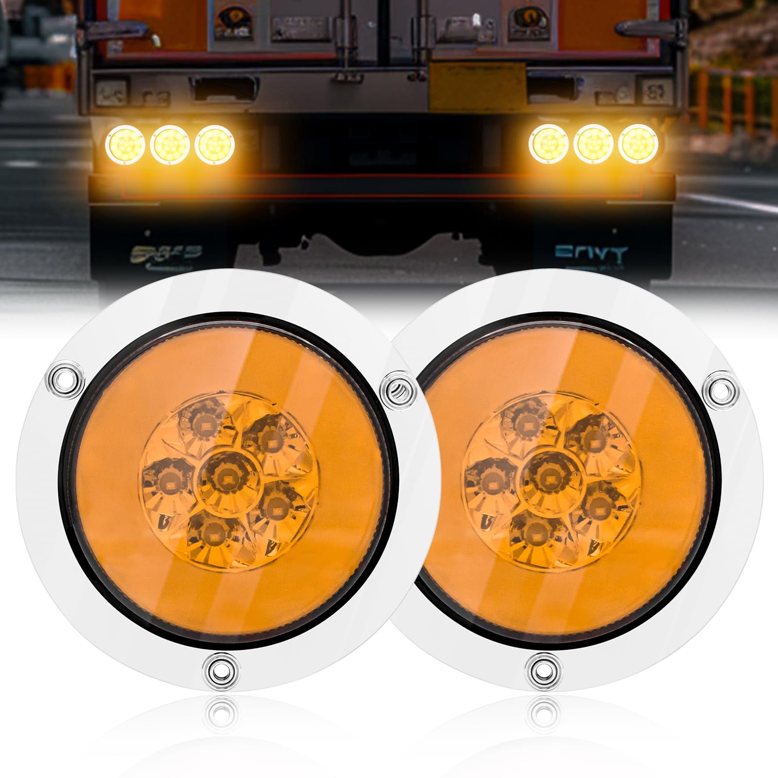 NWpangu 4 inch Round KEF16 LED Trailer Tail Lights Turn Signal w/Chorme ...