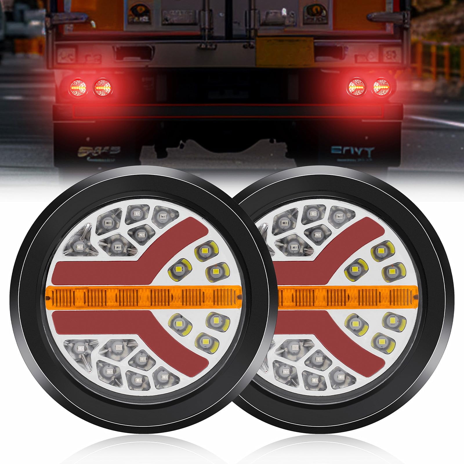 NWpangu LED Round Tail IFF17 Lights w Rubber Grommet 12V 24V Multi-Function Tail Light Brake ...