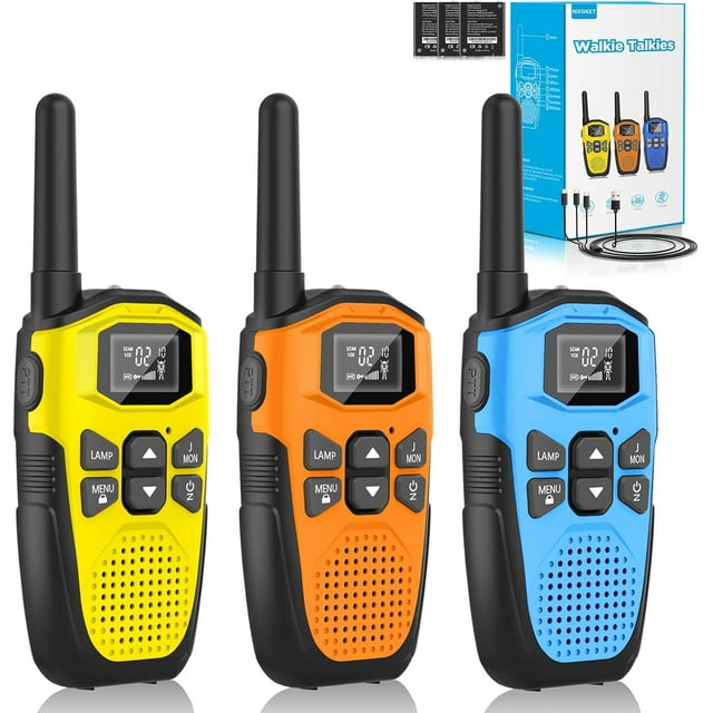 NXGKET Walkie Talkie Long Range 3 Pack ,Rechargeable 22 Channels Walky ...