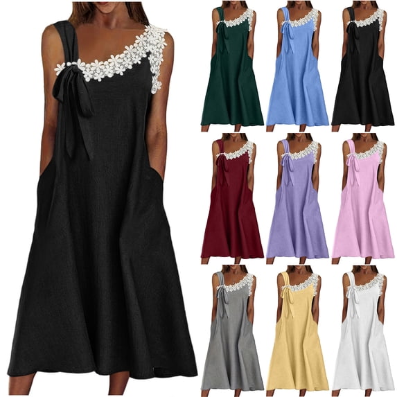 NXMZXB One Shoulder Tunic Dresses for Women Fashion Summer Lace Trim ...