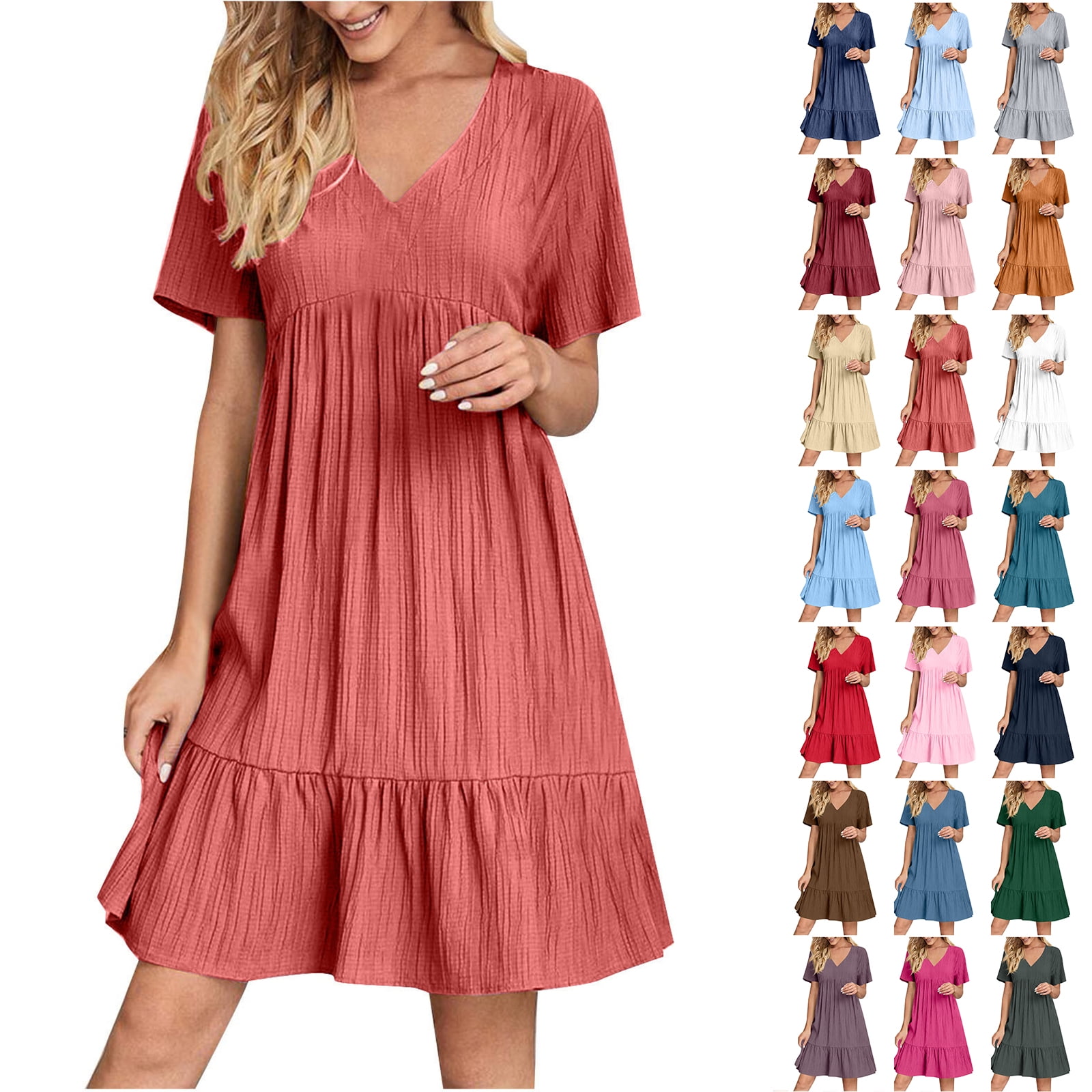 NXMZXB Plus Size Womens Summer Dresses Loose Fit Casual Midi Swing ...