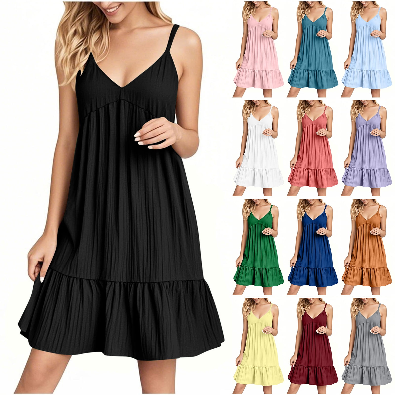 NXMZXB Women's Casual Summer Dresses Ruffle Tiered Swing Flowy Sundress ...
