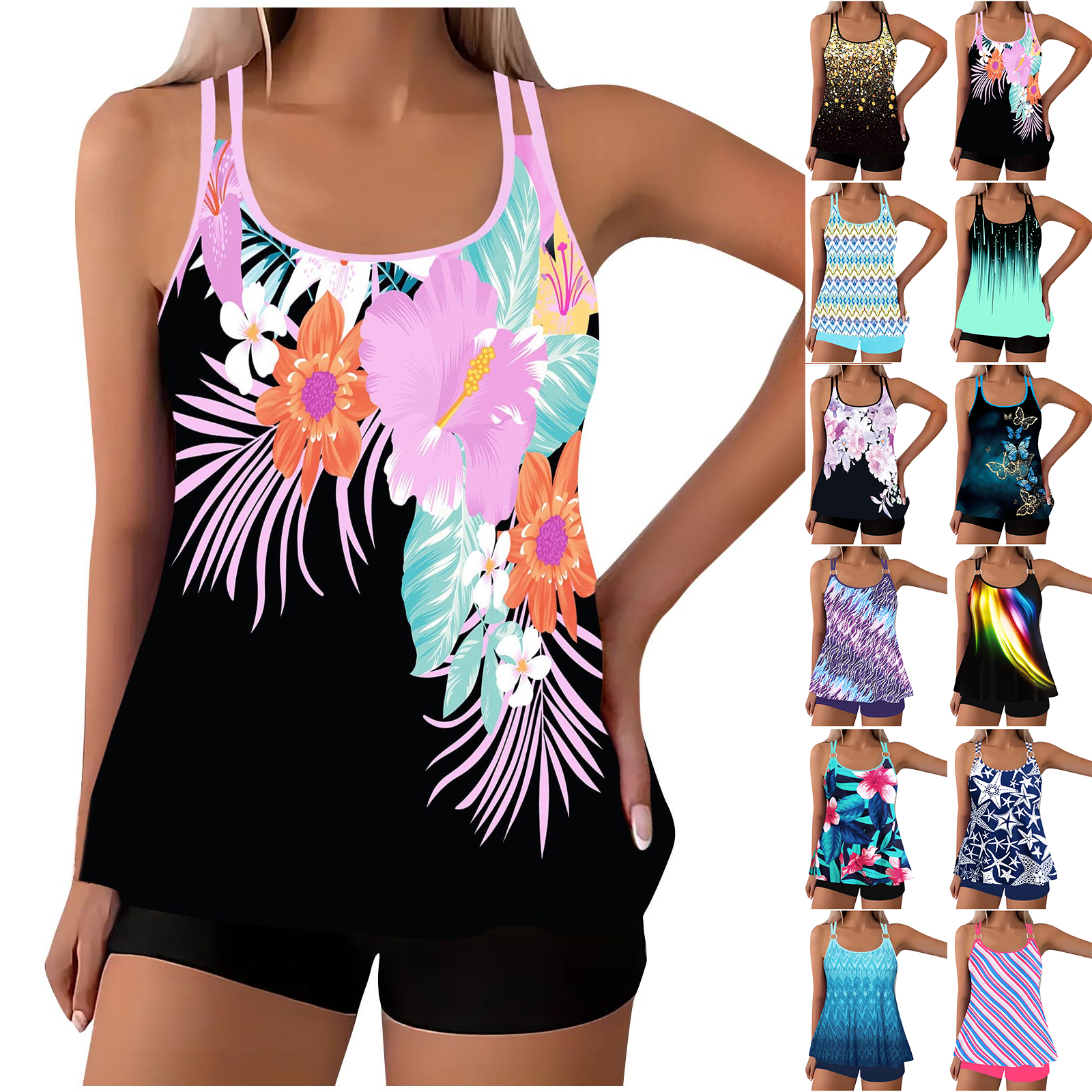 NXMZXB Womens 2025 Tankini Swimsuits Tummy Control Flowy Swimwear ...
