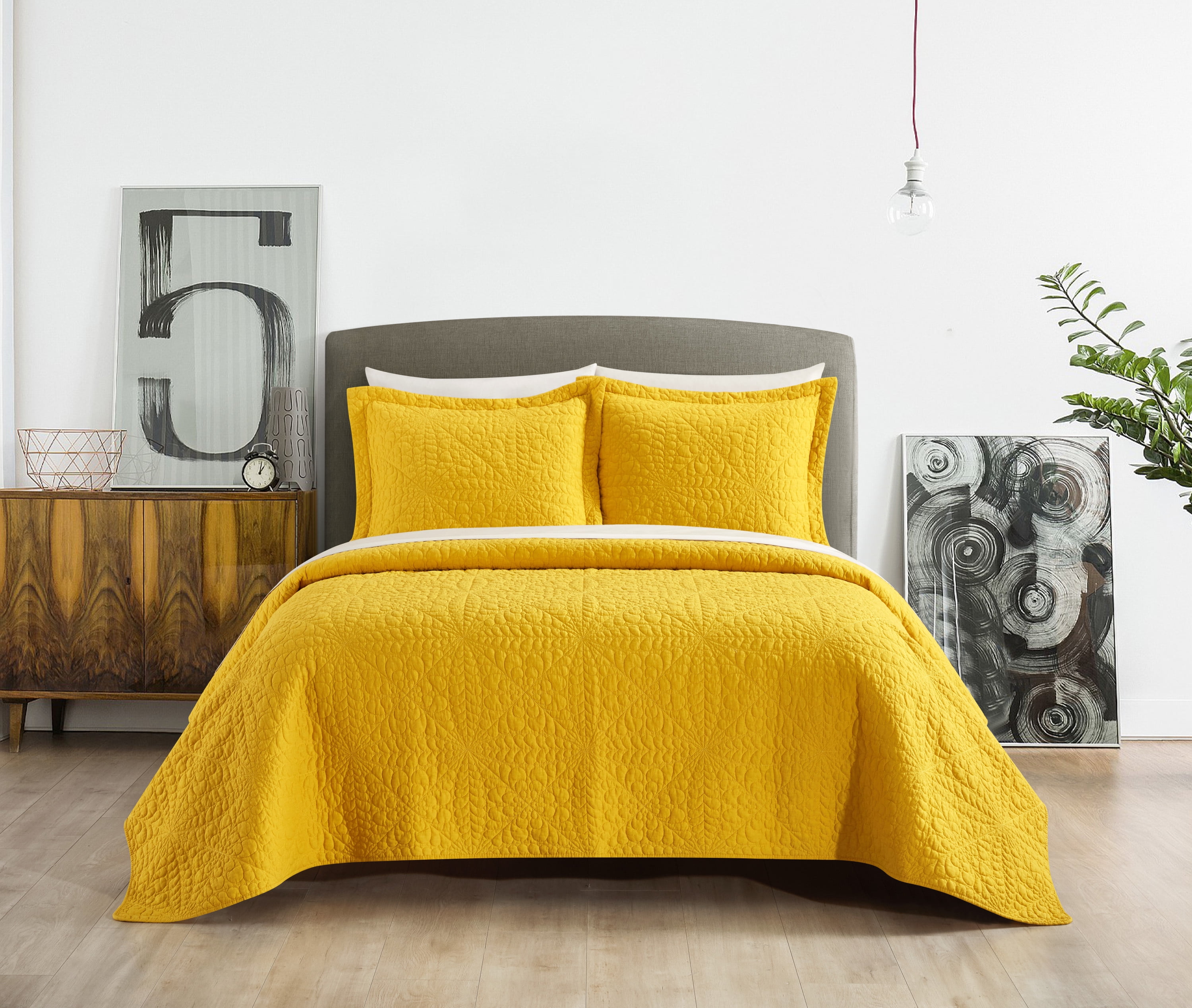 NY&C Home Babe 3-Piece Geometric Cotton Quilt Set, King, Yellow ...