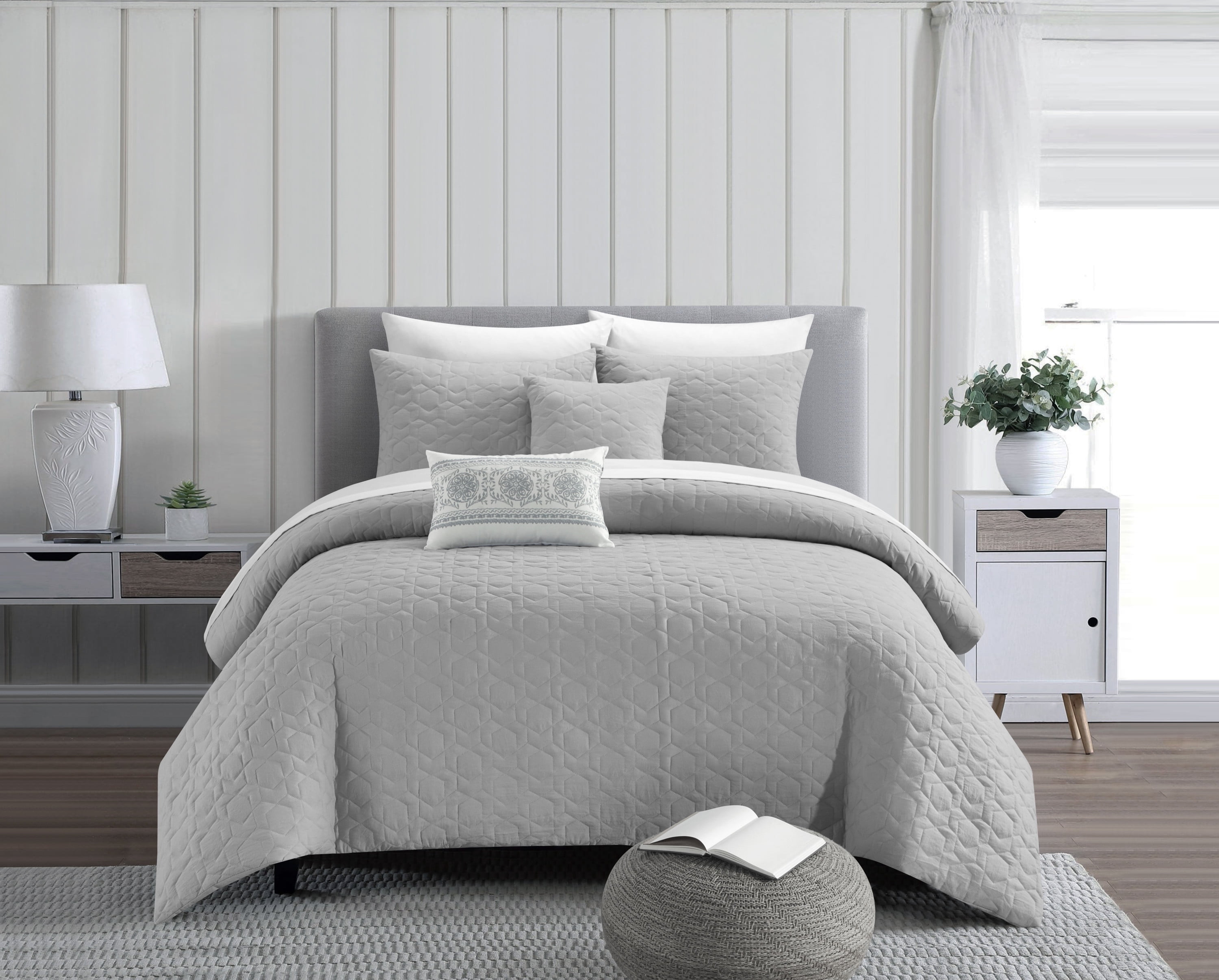 NY&C Home Davina 5-Piece Geometric Comforter Set, Queen, Grey - Walmart.com