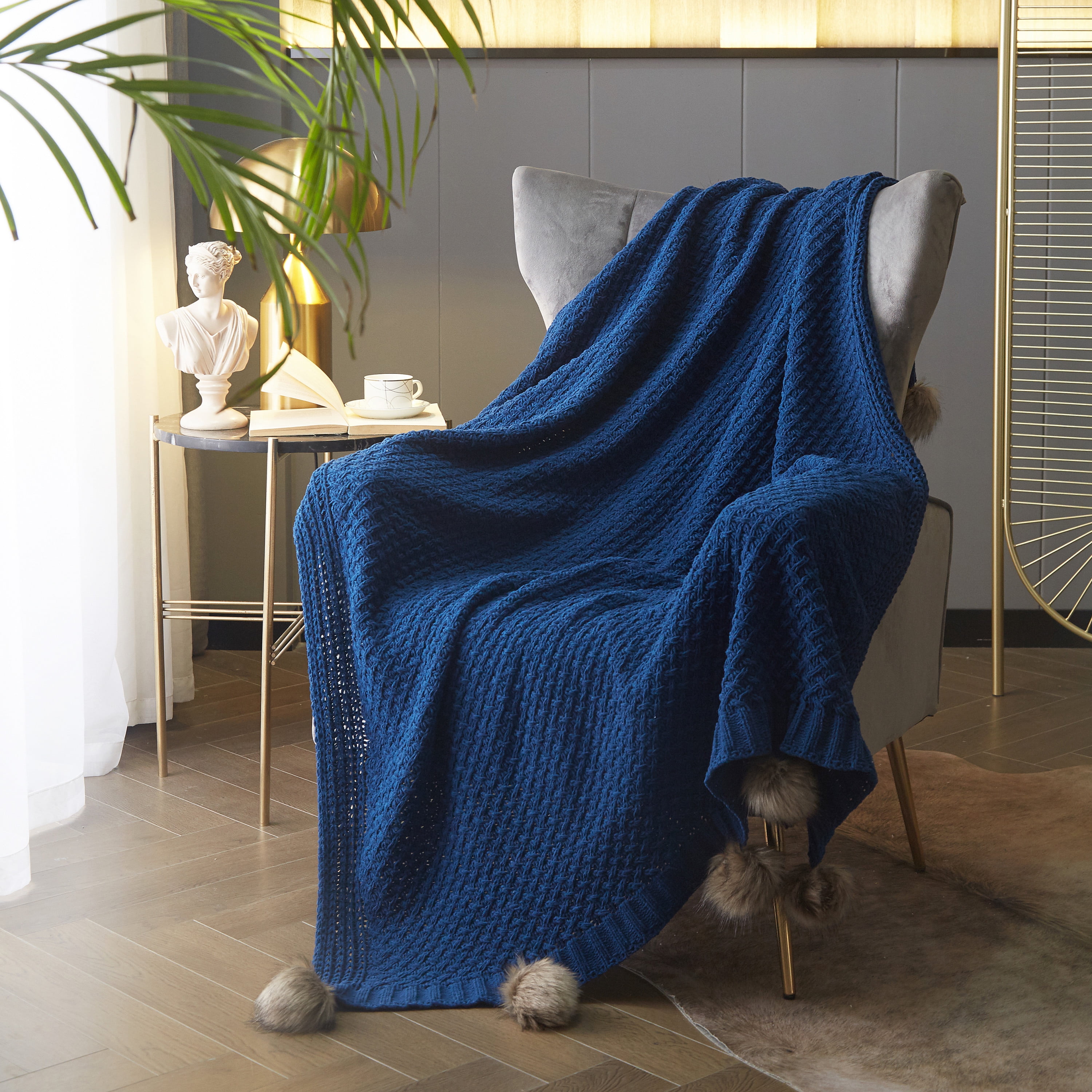 NY&C Home Dorsey 1-Piece Solid Color Throw Blanket, 50 x 60, Blue ...
