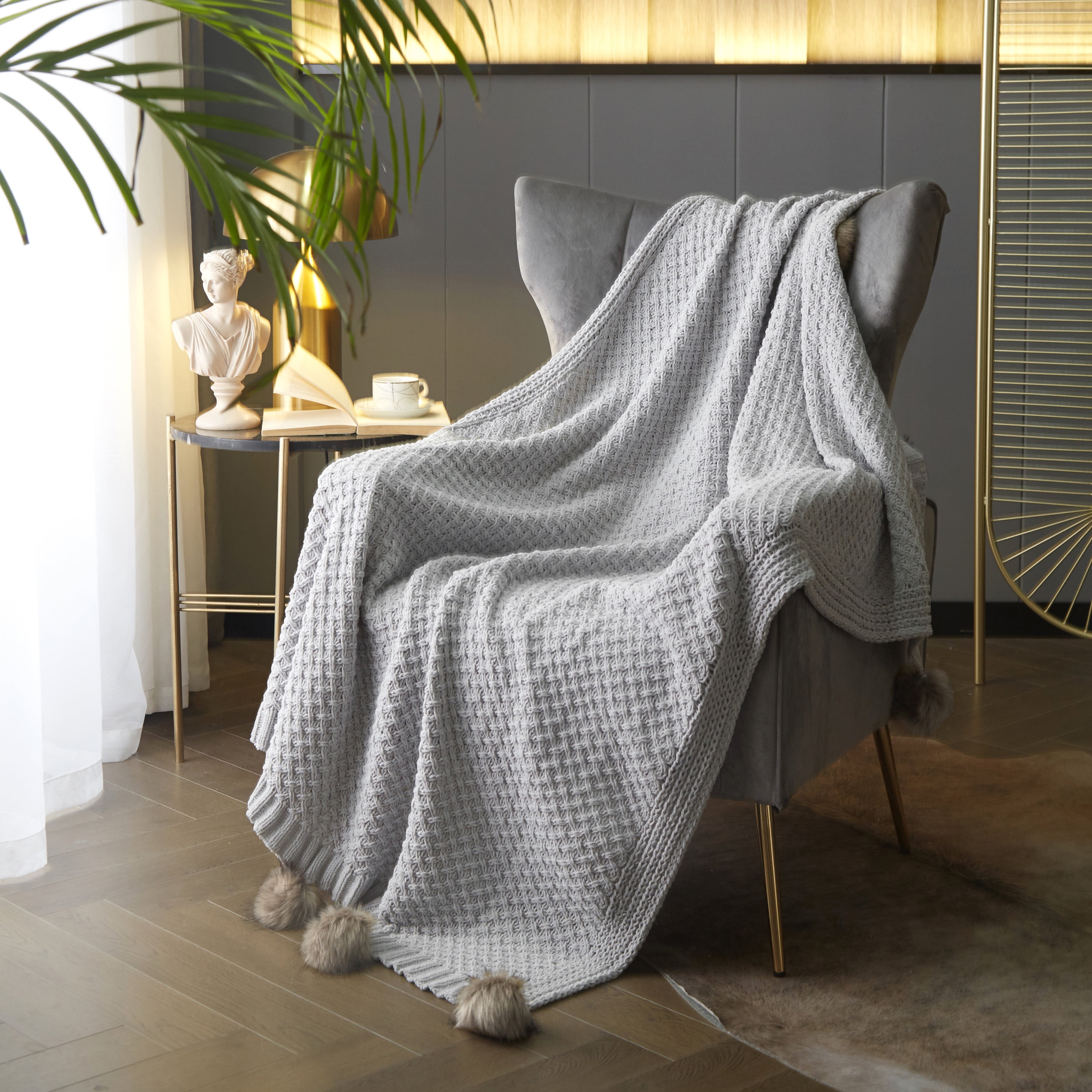 NY&C Home Dorsey 1-Piece Solid Color Throw Blanket, 50 x 60, Grey ...
