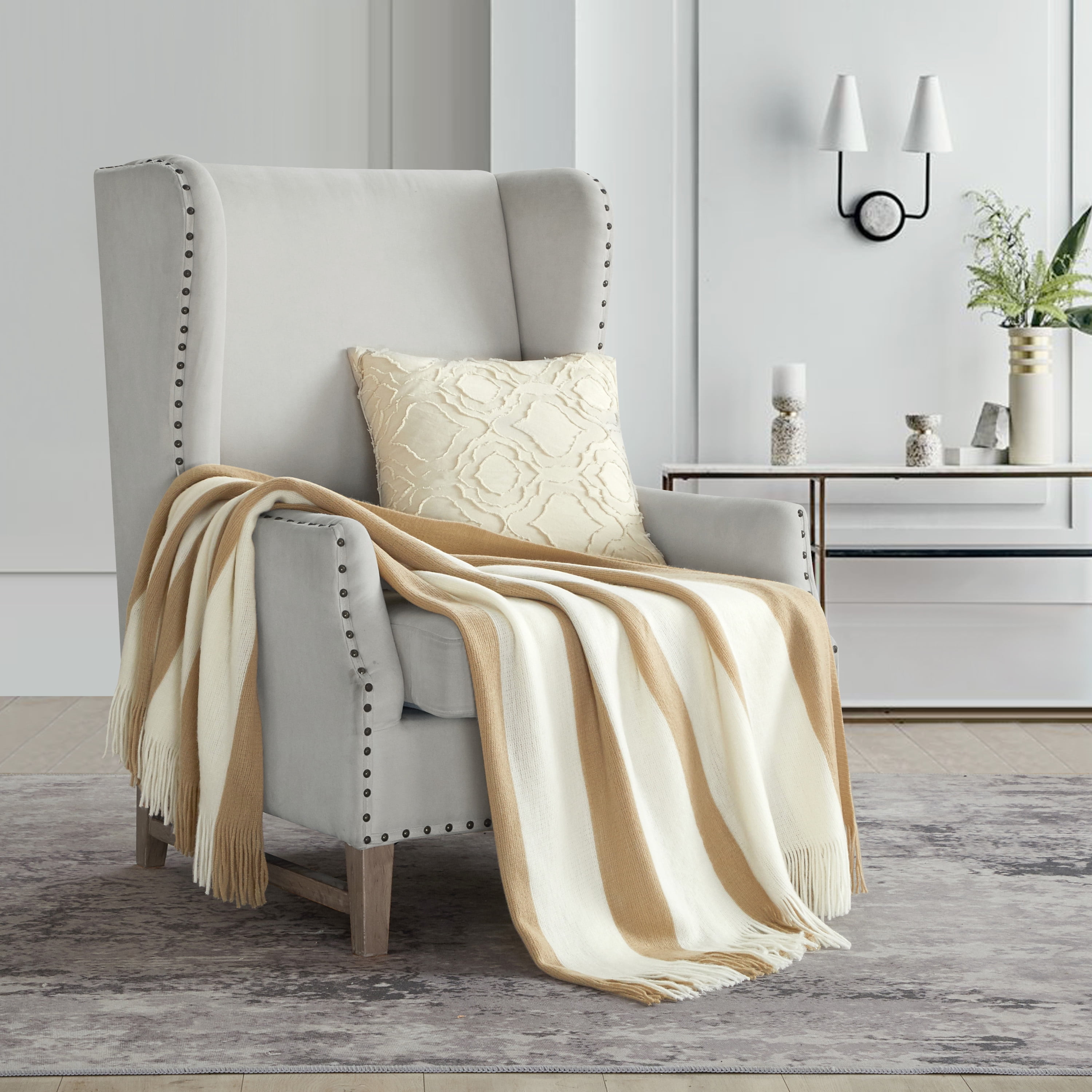 NY&C Home Lasko 1-Piece Striped Throw Blanket, 50 x 60, Beige - Walmart.com