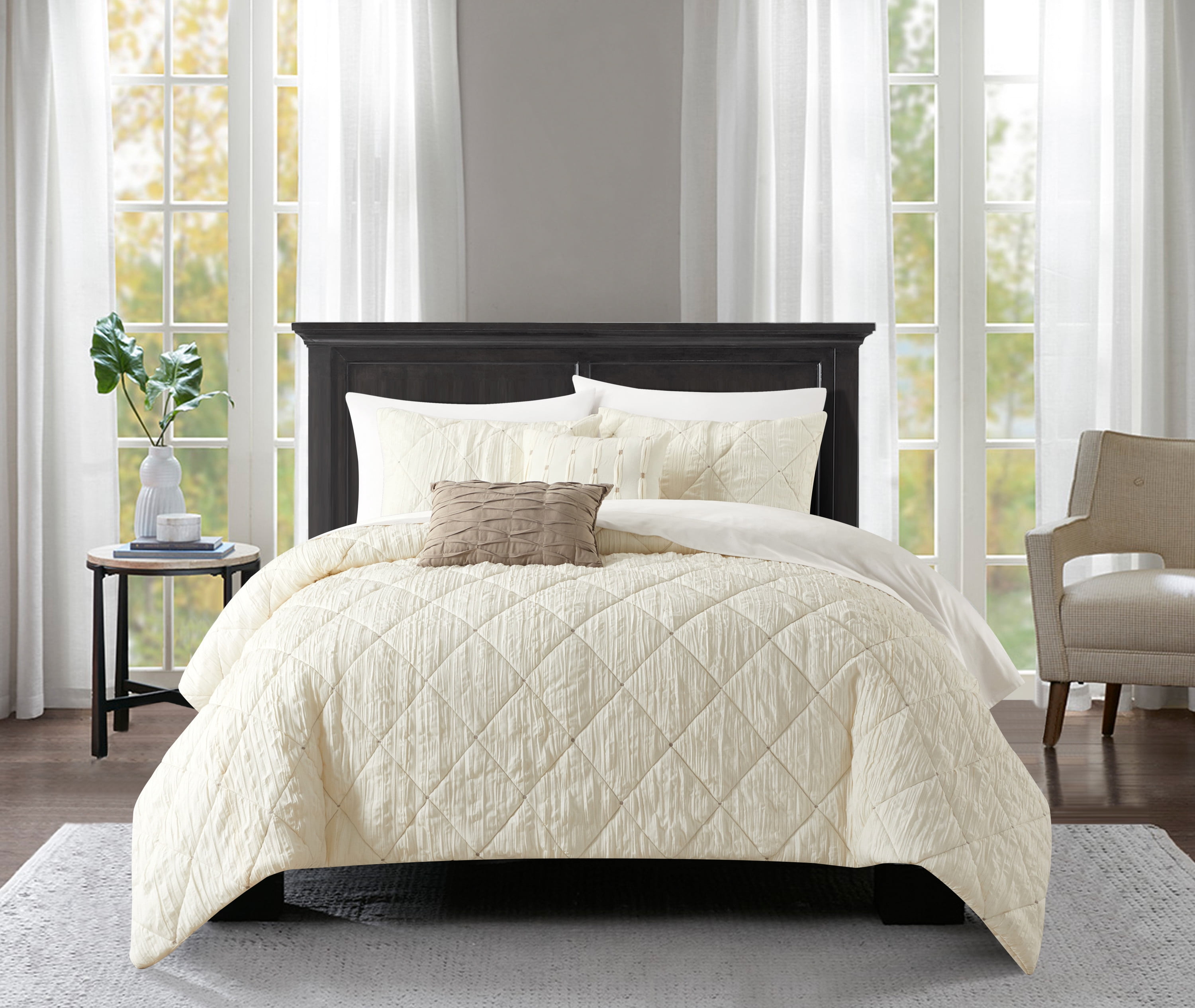 NY&C Home Leighton 9-Piece Geometric Comforter Set, King, Beige ...