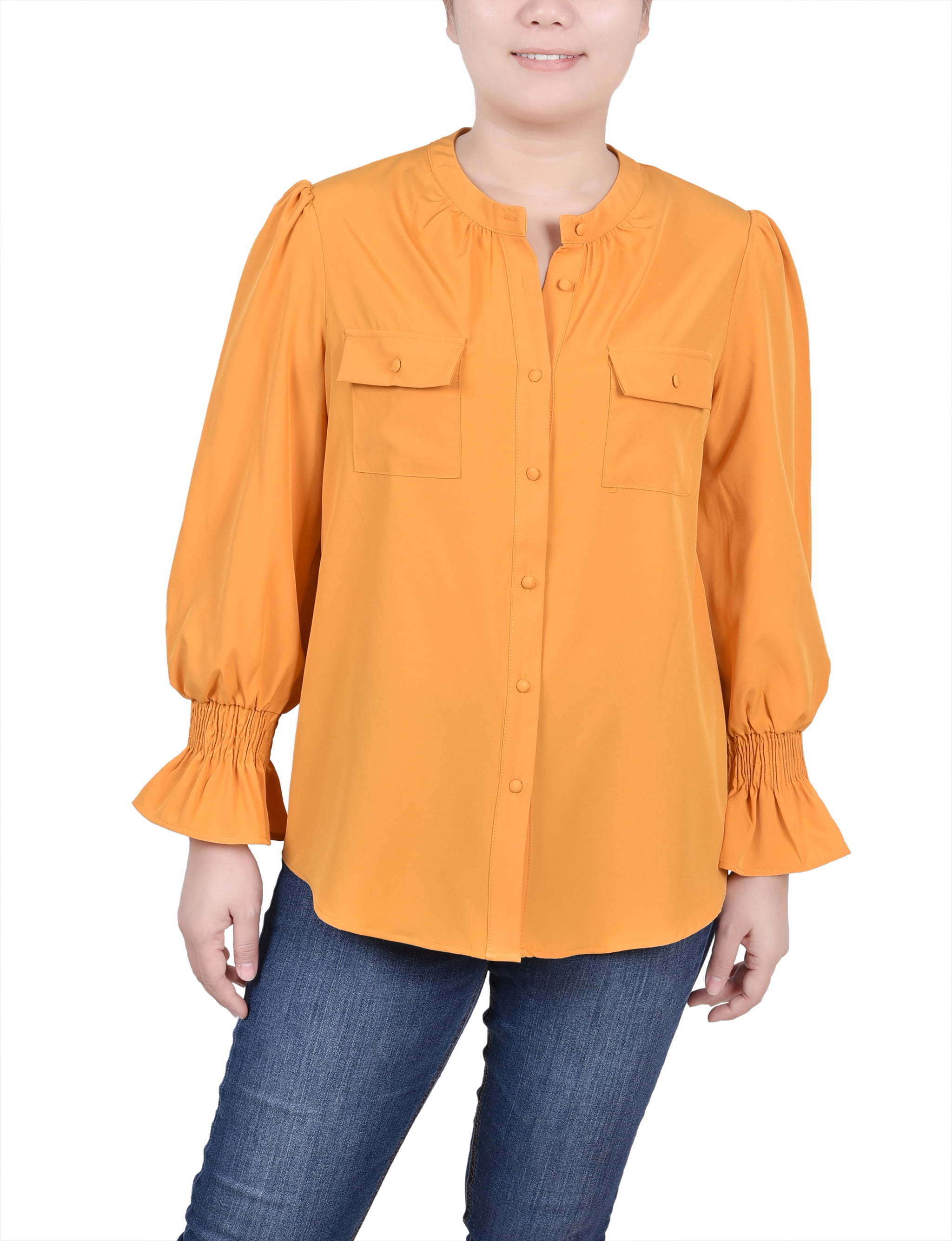 NY Collection Missy Long Sleeve Y Neck Blouse - Walmart.com