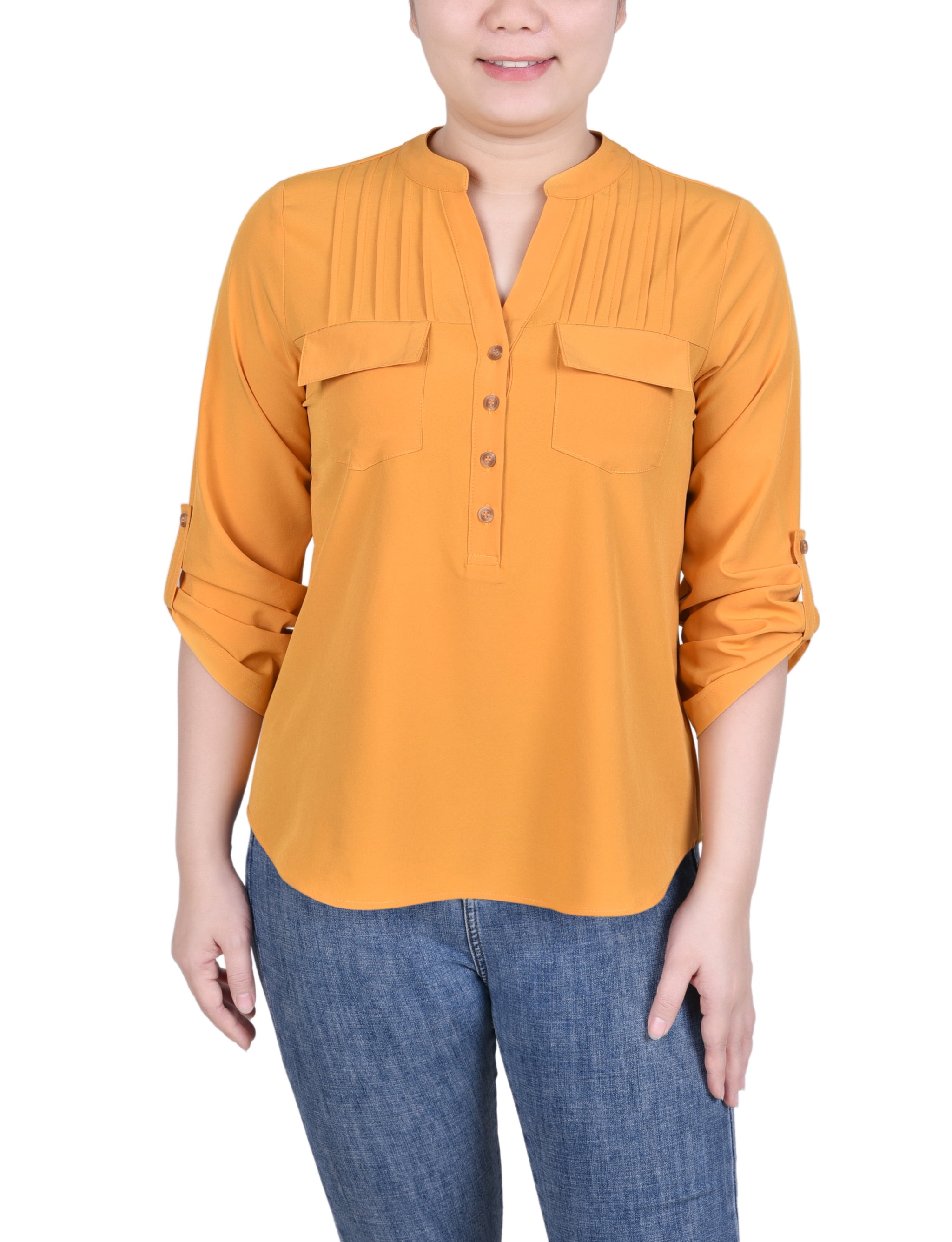 NY Collection Missy Long Tab-Sleeve Blouse With Pockets - Walmart.com