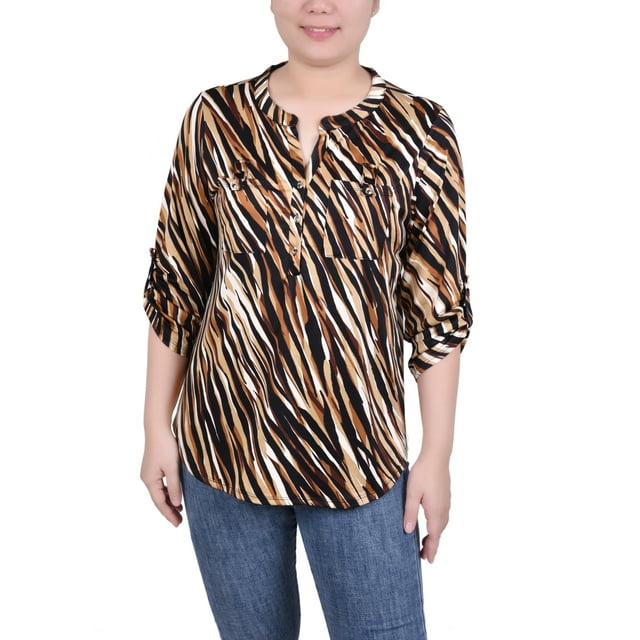 NY Collection Missy Long Tab-Sleeve Top With Pockets - Walmart.com